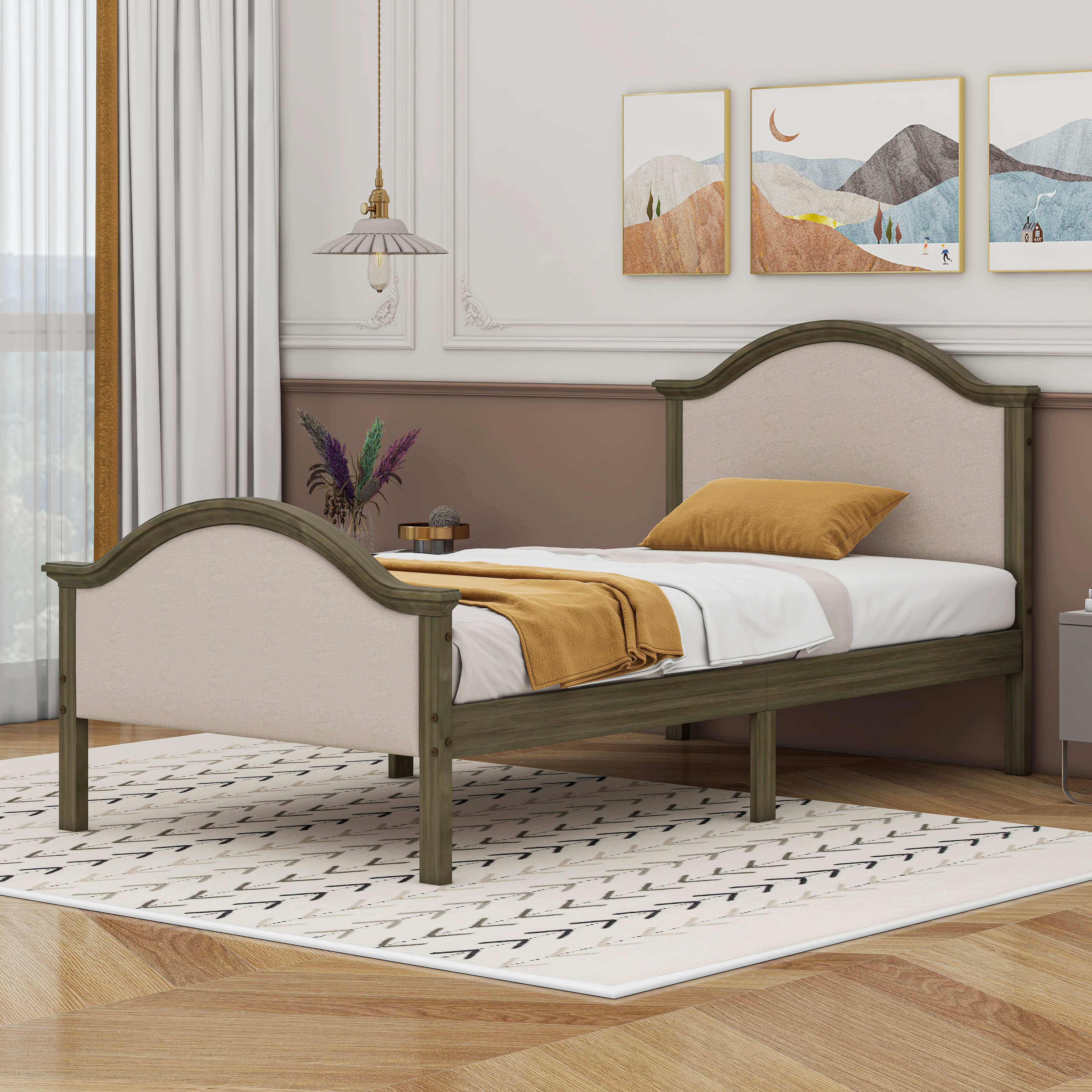 Cosmic Wood Twin Bed Frames, Upholstered Twin Platform Bed | Wayfair
