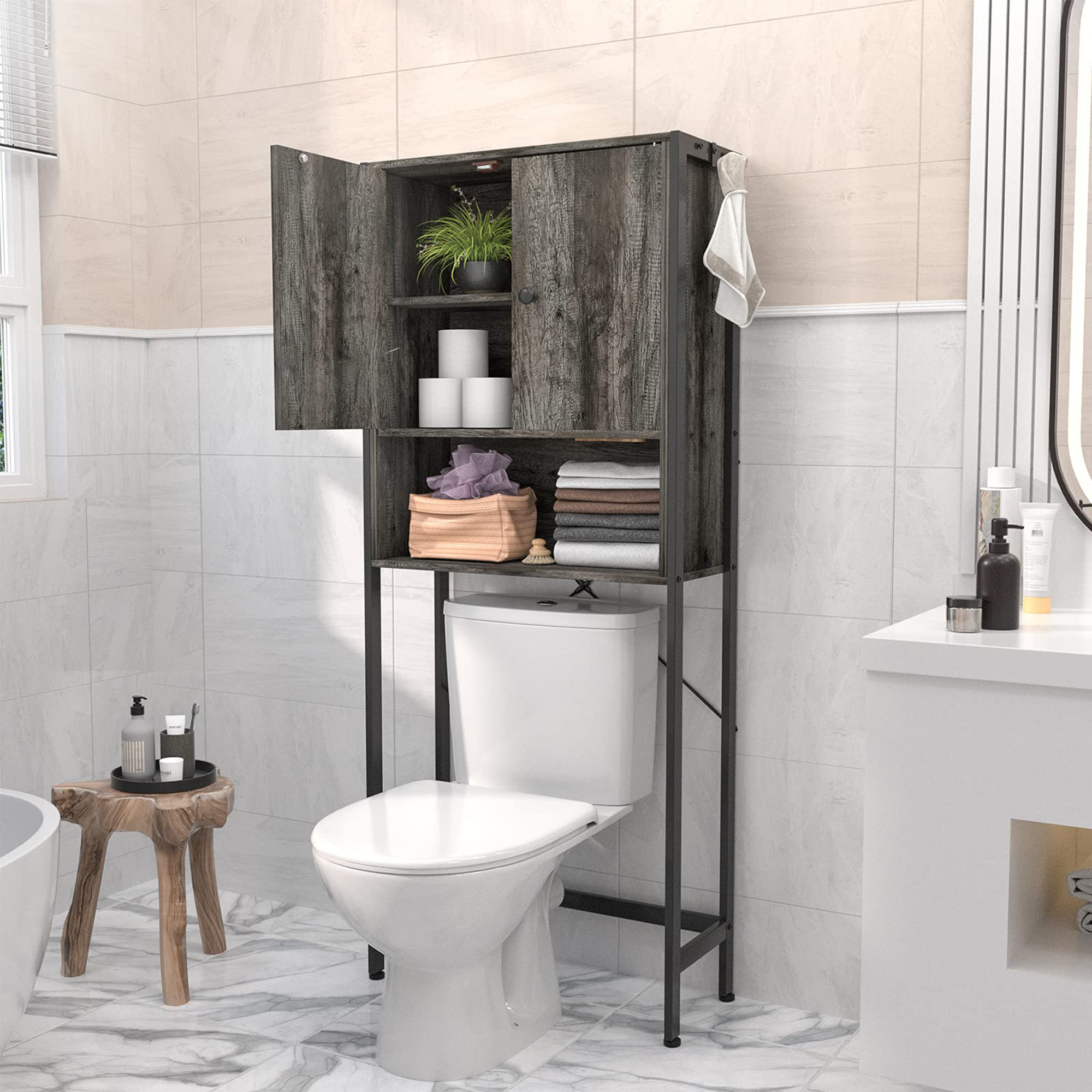 17 Stories Freestanding Space Saving Over Toilet Storage Cabinet Rack ...