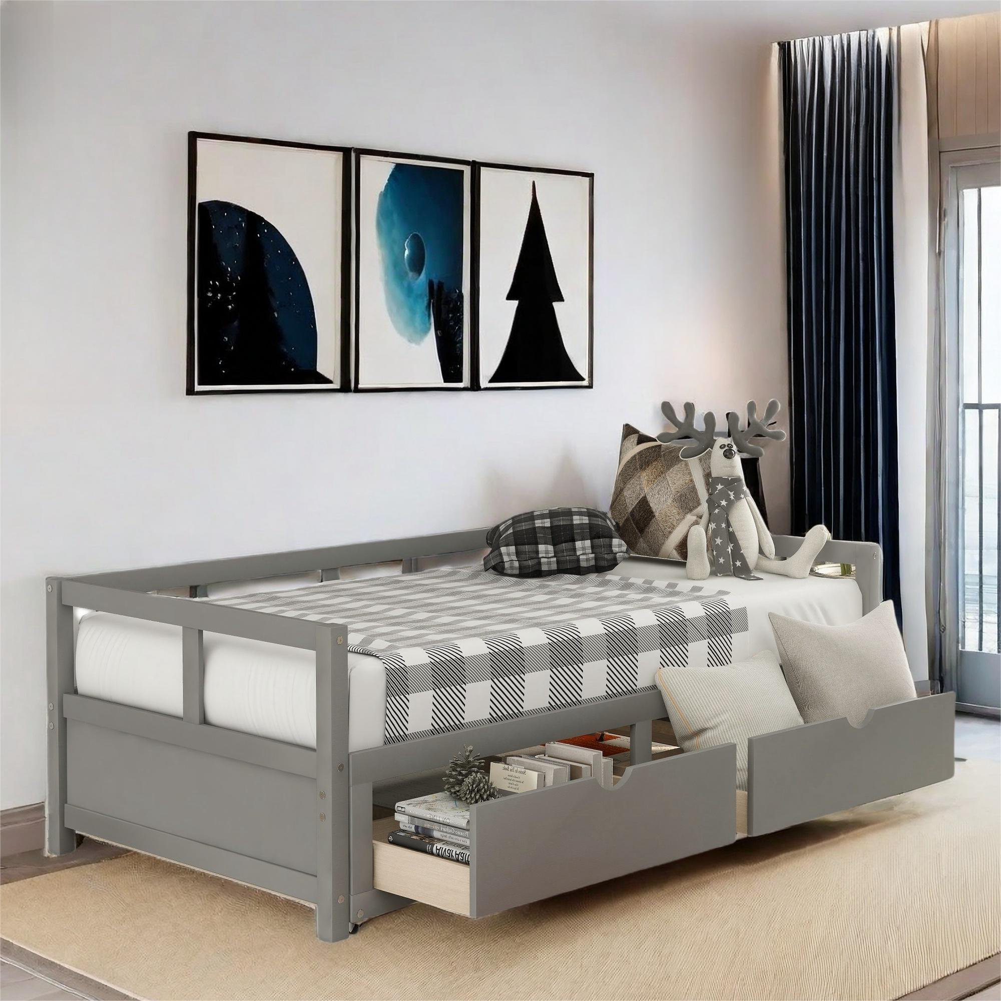 Lark Manor™ Wooden Extendable Daybed With Trundle And Two Storage ...