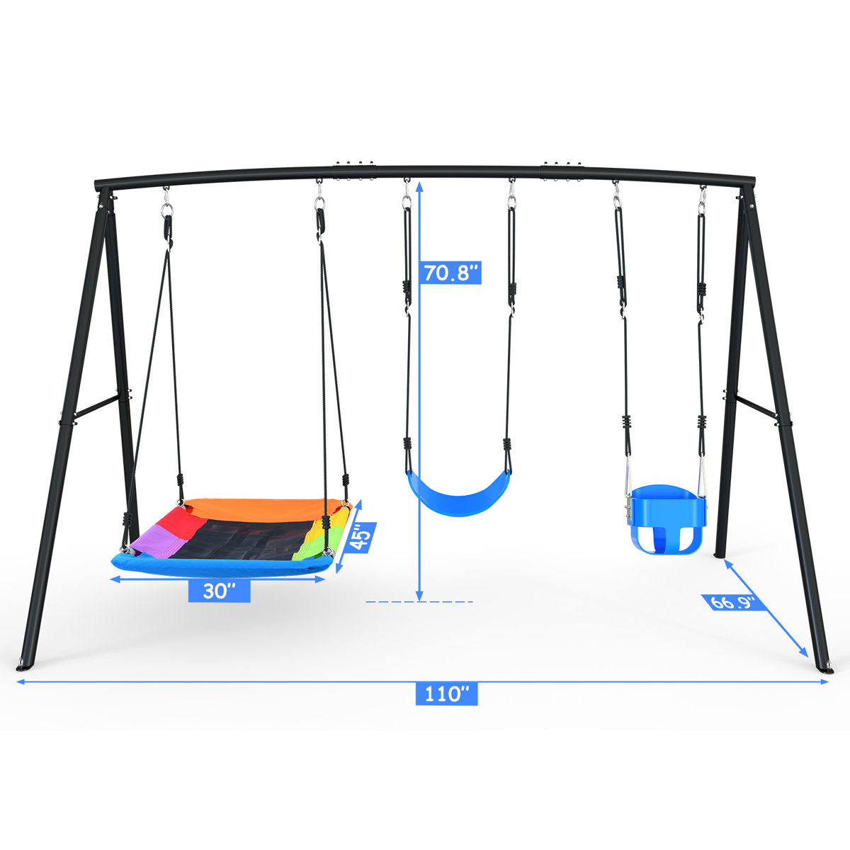 Klo Kick Swing Set with 45" Swing and Toddler Swing, Belt Swing 500lbs ...