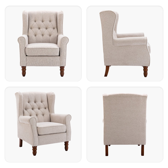 Mercer41 Button-Tufted Small Wingback Accent Chair with Rolled Arm and ...