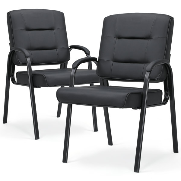 Ebern Designs Set Of 2 Faux Leather Guest Reception Chairs With Fixed ...