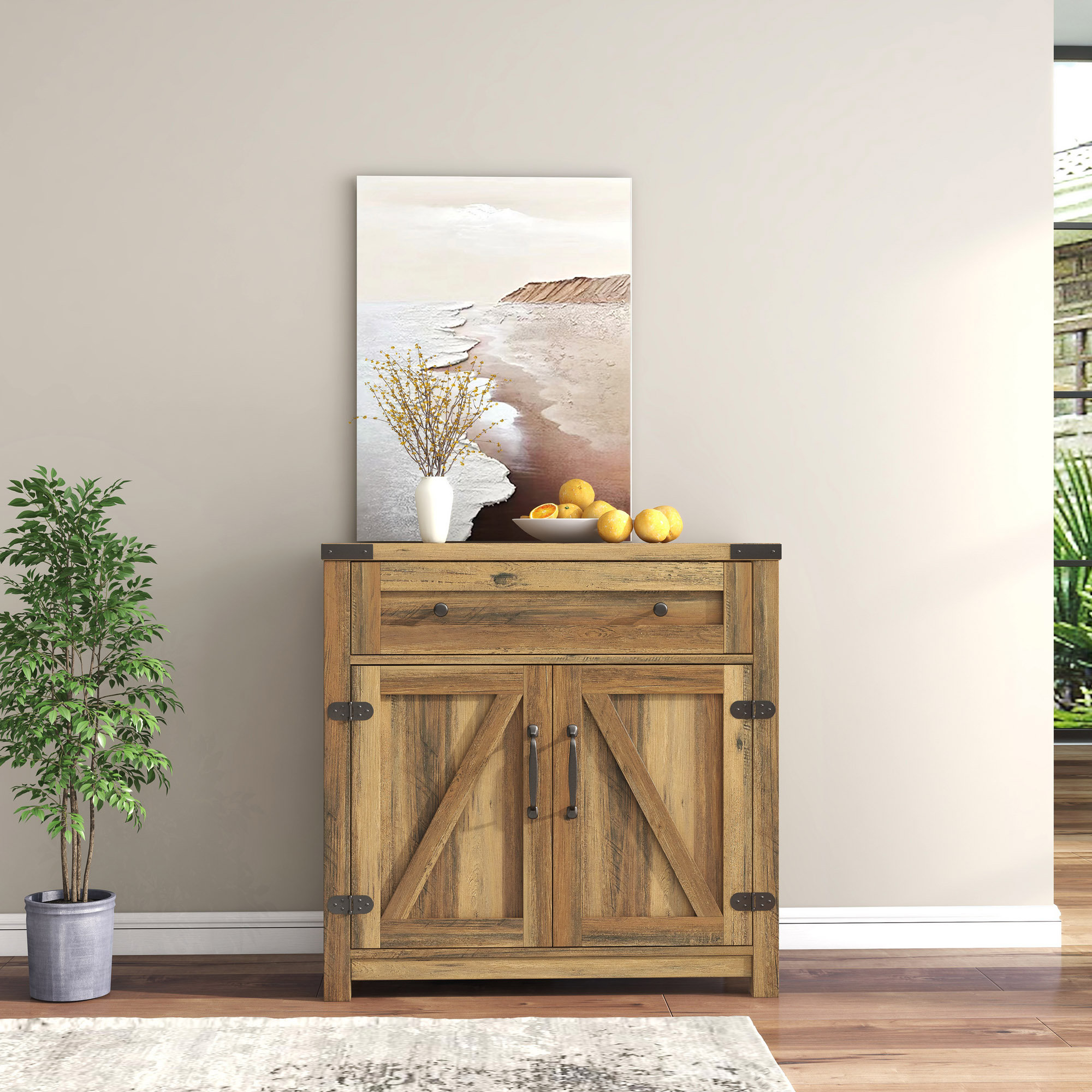 Gracie Oaks Modern Farmhouse Double Barn Door Accent Bar Cabinet With ...