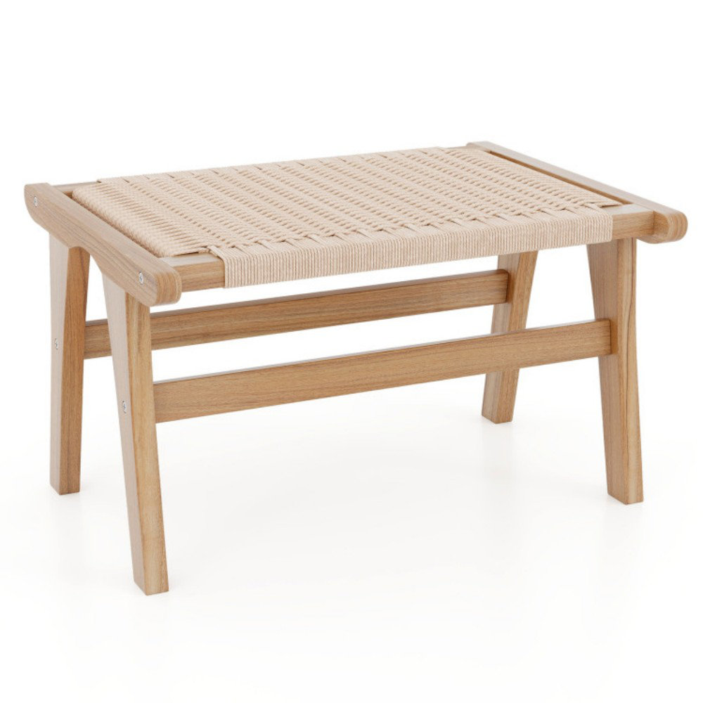 Breakwater Bay Teak Wood Ottoman Footstool with Braided Rope for Living ...