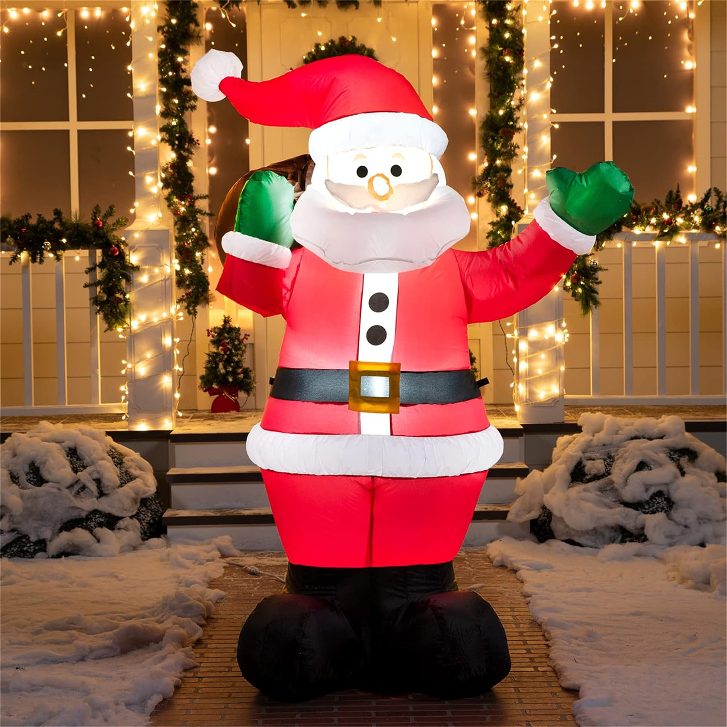 The Holiday Aisle® 6 FT Christmas Inflatable Santa with Gift Bag, Blow ...