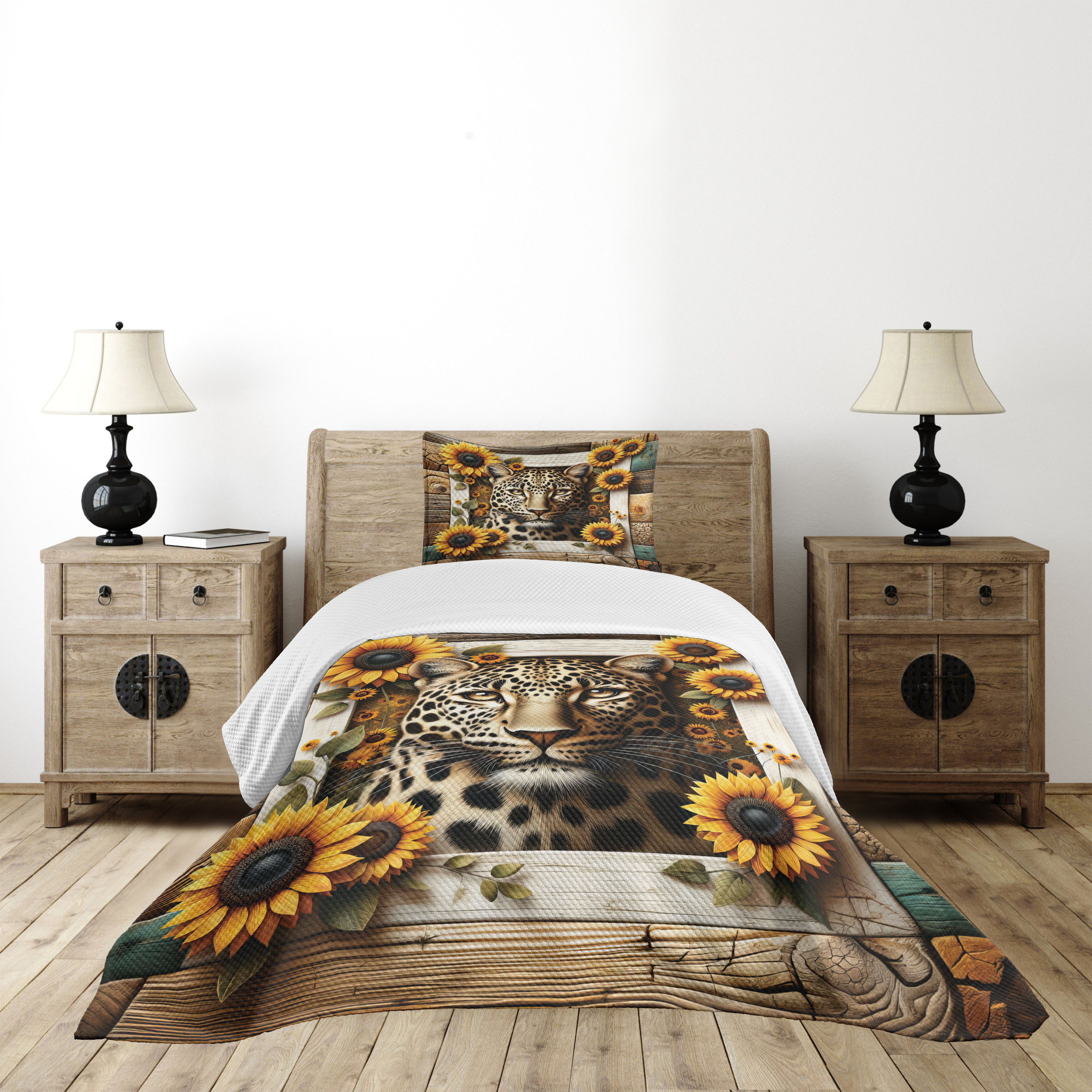 Ambesonne Leopard Bedspread Farmhouse Sunflowers Rustic 429932 | Wayfair