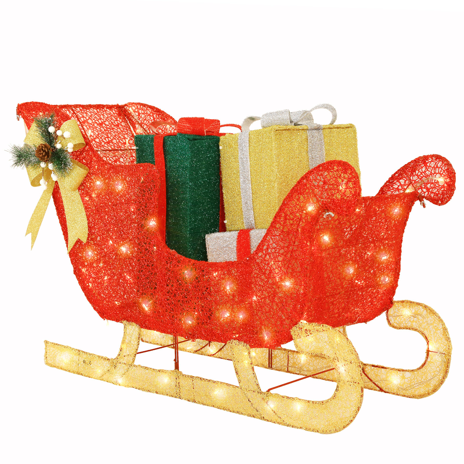 The Holiday Aisle® Sleigh & Gift Boxes Yard Decorations Lighted Display ...