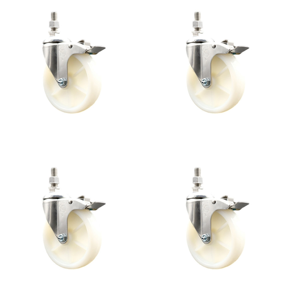 Service Caster 316SS Nylon Wheel Swivel Threaded Stem Caster Set Lock ...