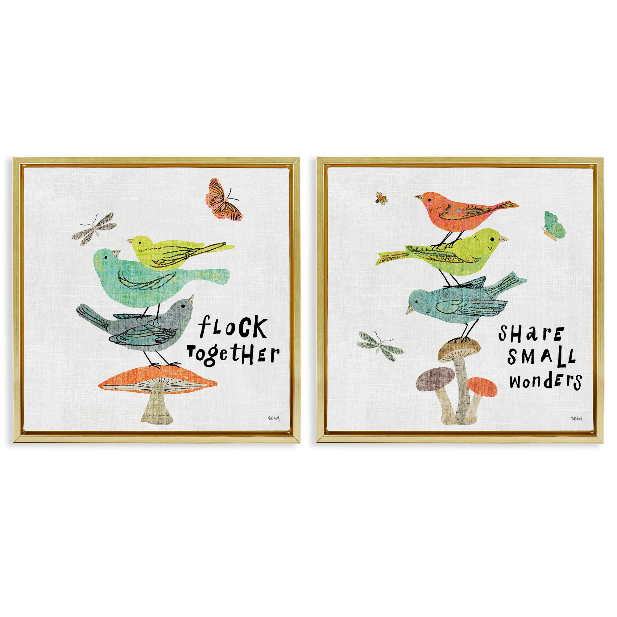 Ophelia & Co. Flock Together Share Birds 2 PC Framed Floater Canvas Set ...