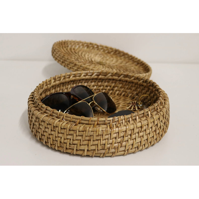 Bay Isle Home™ Home&Manor 10" Rattan Brass Knob Box | Wayfair