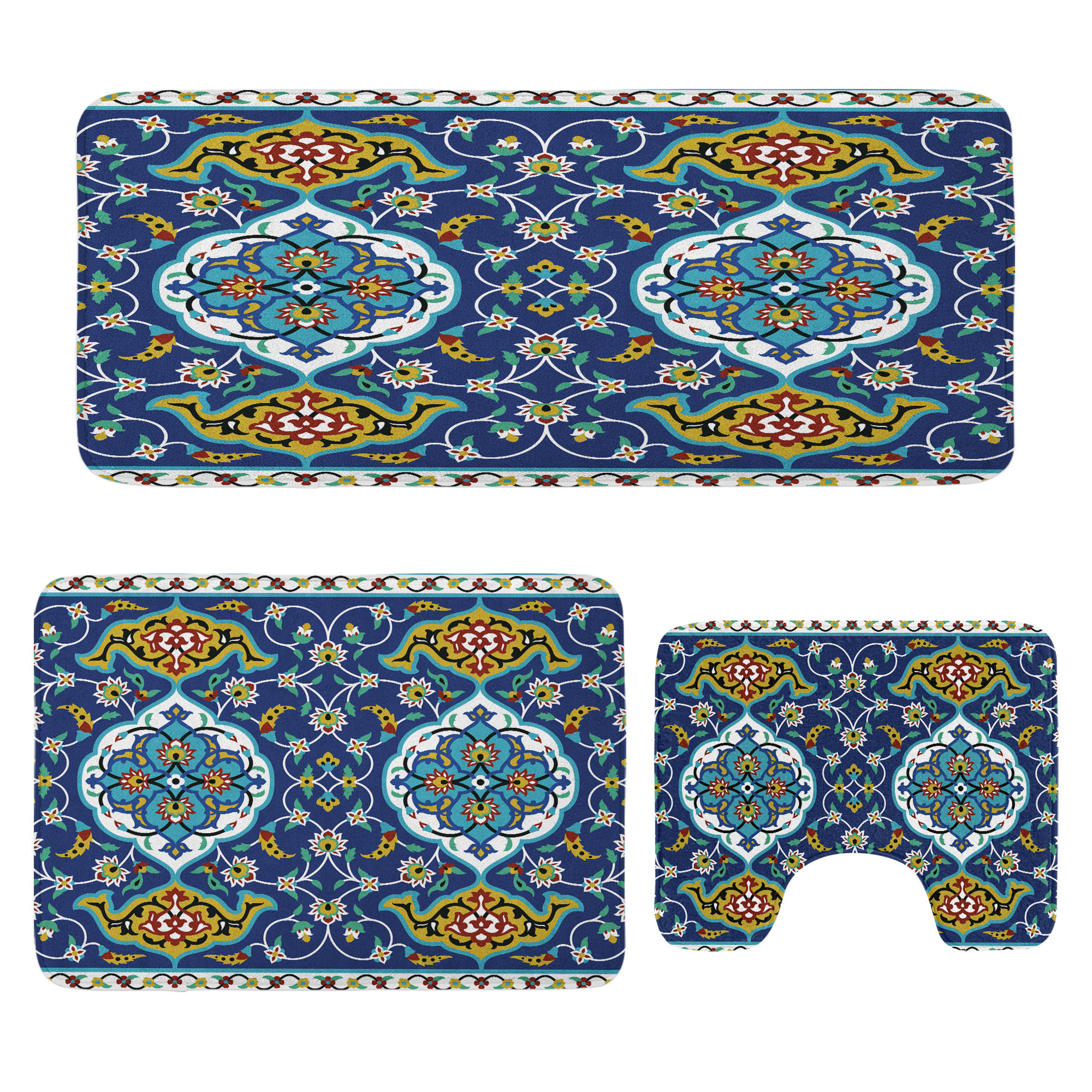 East Urban Home Vintage Bathroom Rug Set 3 Pieces U-Shape & Rectangle ...