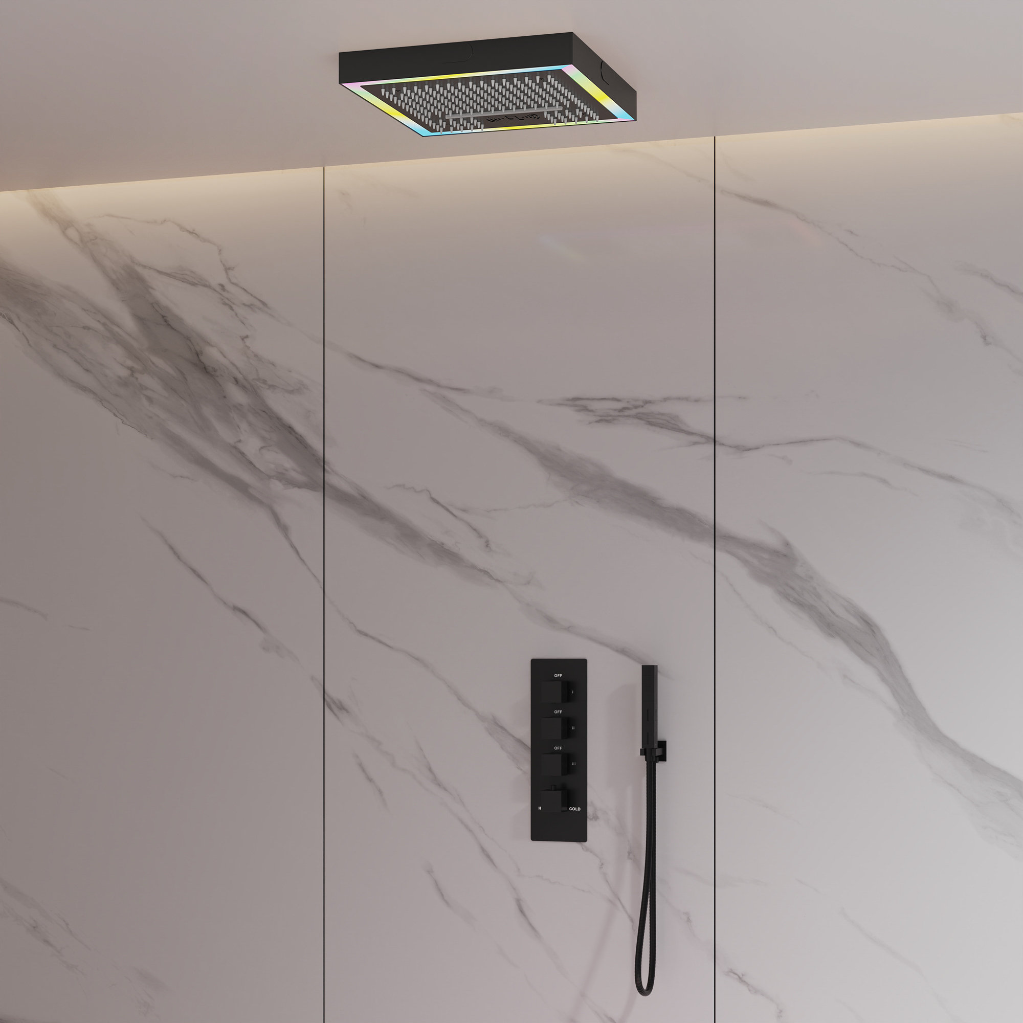 EVERSTEIN Ceiling Mounted Thermostatic Shower Faucet System, LED Music ...