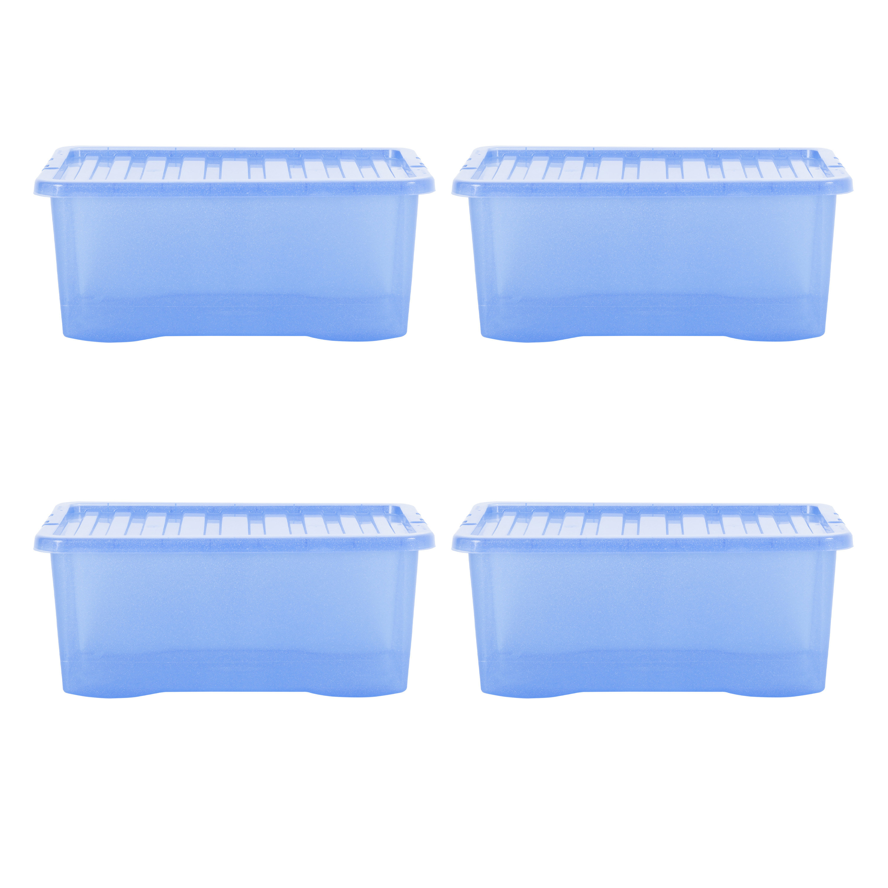 Wham Crystal 45L Plastic Storage Box Pack of 4 Tint Sparkle Blue ...