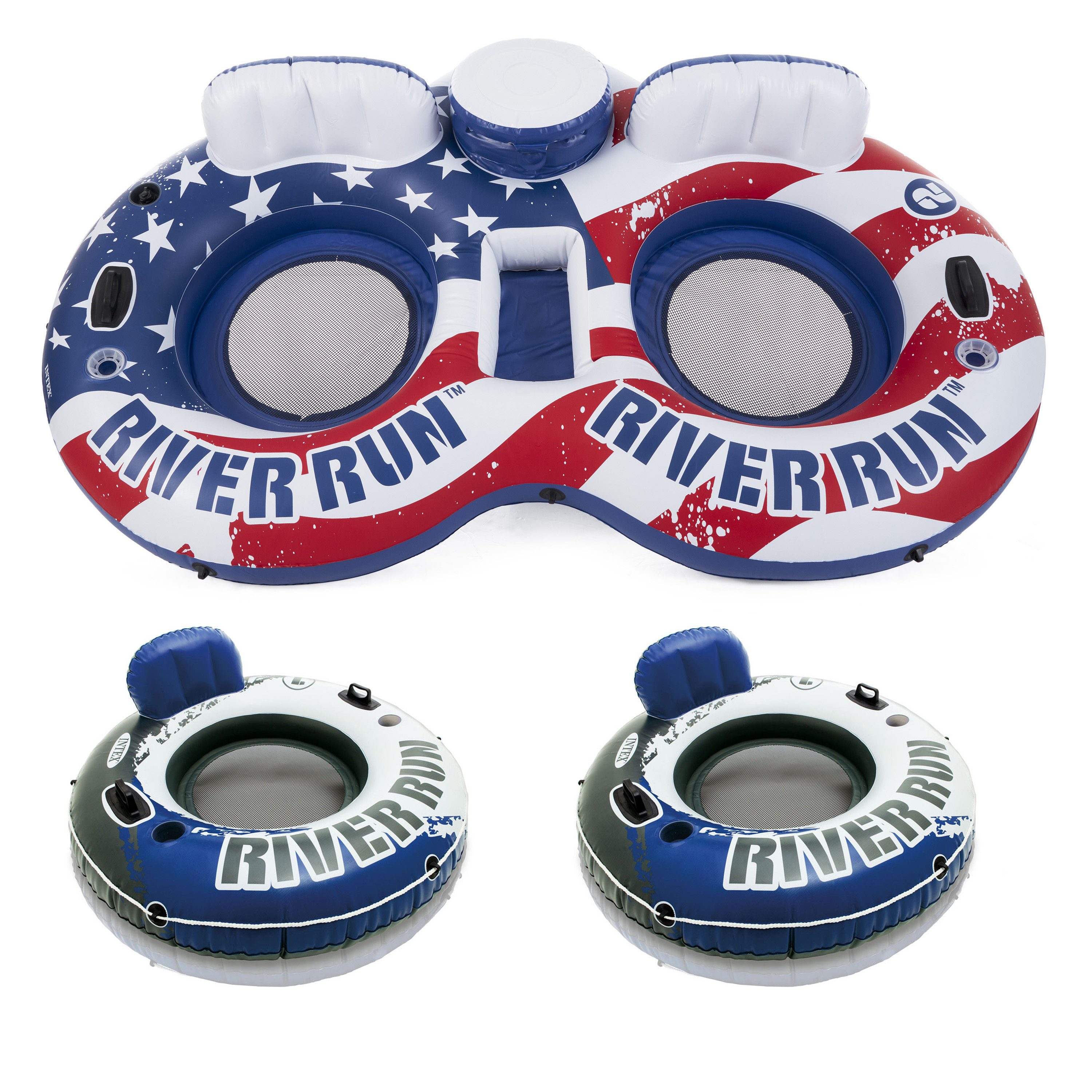 Intex American Flag 2 Person Float w/ River Run 1 Person Tube (2 Pack ...