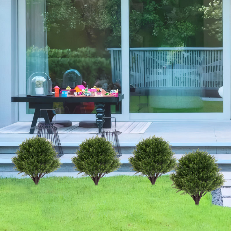 Primrue 27.5 Inch Artificial Cedar Topiary Ball Trees With Ground Spike ...