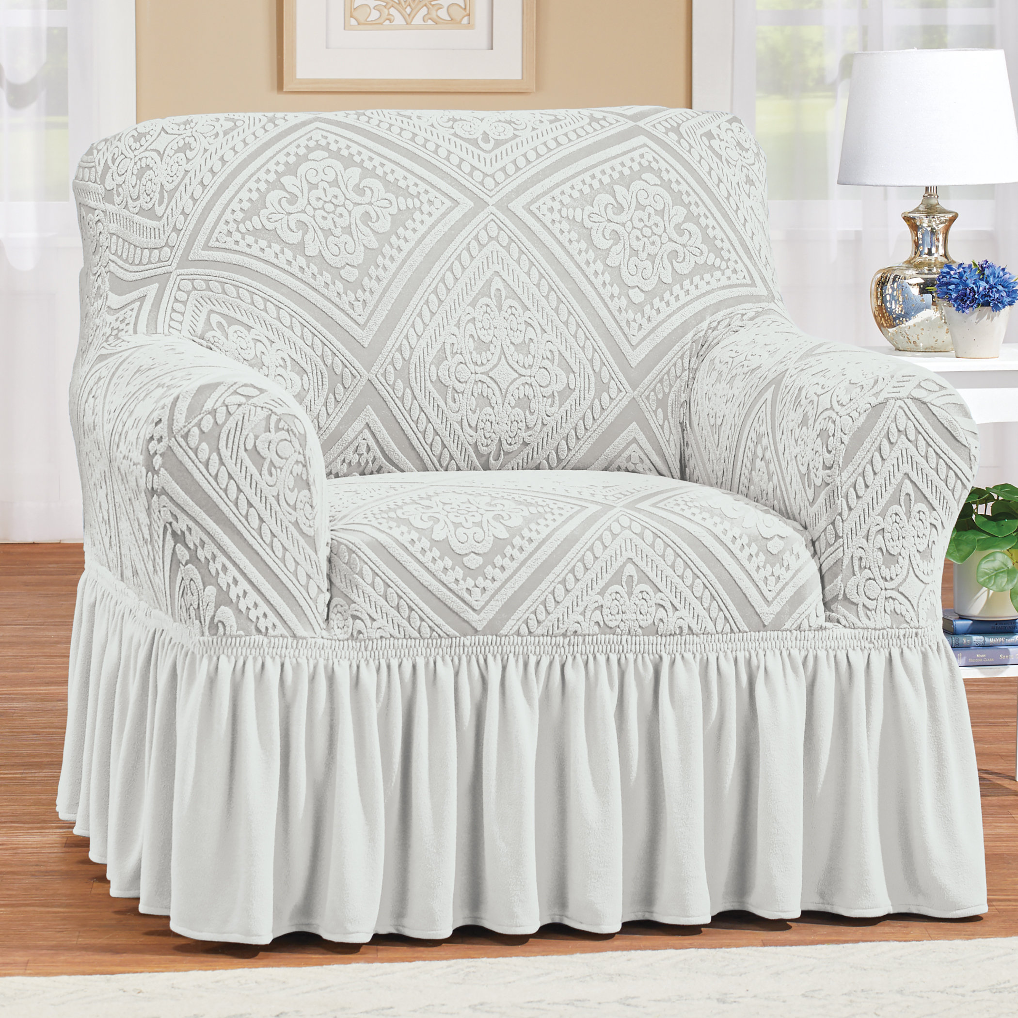 Lark Manor™ Stylish Trellis Design Ruffled Border Stretch Furniture ...