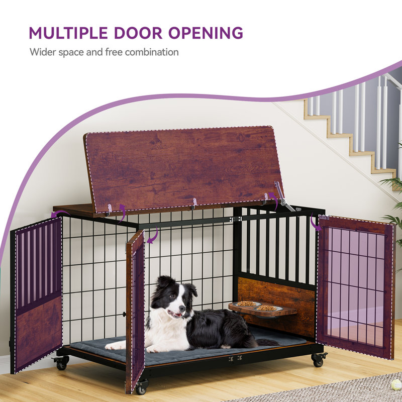 Archie & Oscar™ Archie & Oscar Dog Crate Furniture with Wheels, Feeding ...