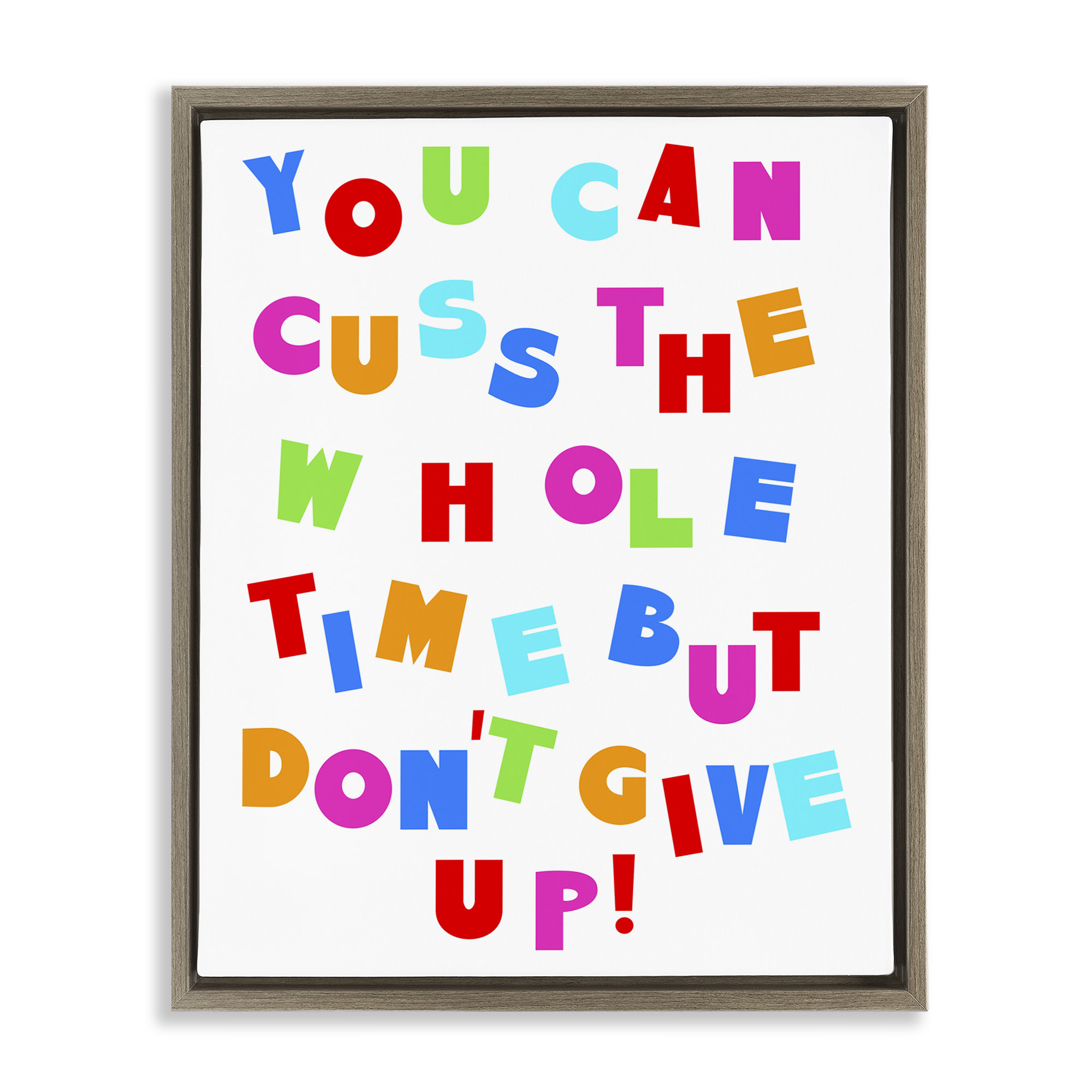 Latitude Run® Can Cuss But Don't Give Up Gold Framed Floater Canvas ...