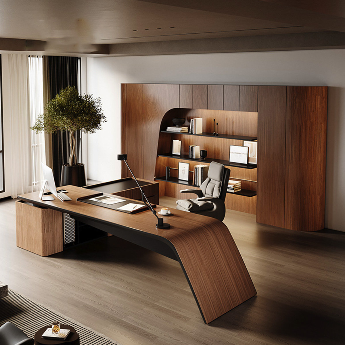 BELSUB 70.87" L-shaped Modern Luxury High-end Walnut Office Desk with ...