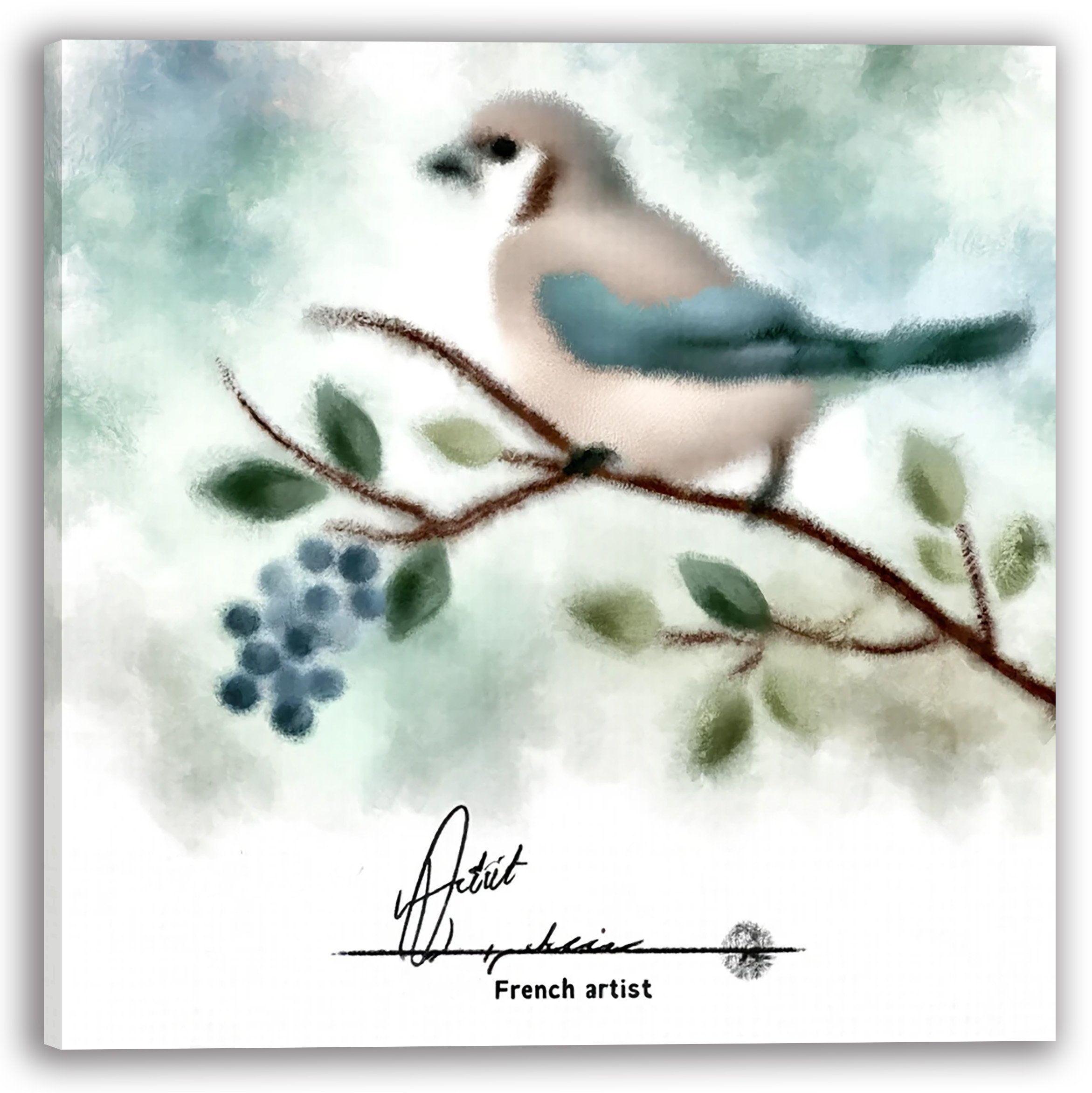 Dakota Fields Abstract Blue Bird on Branch Wrapped Canvas Wall Art ...