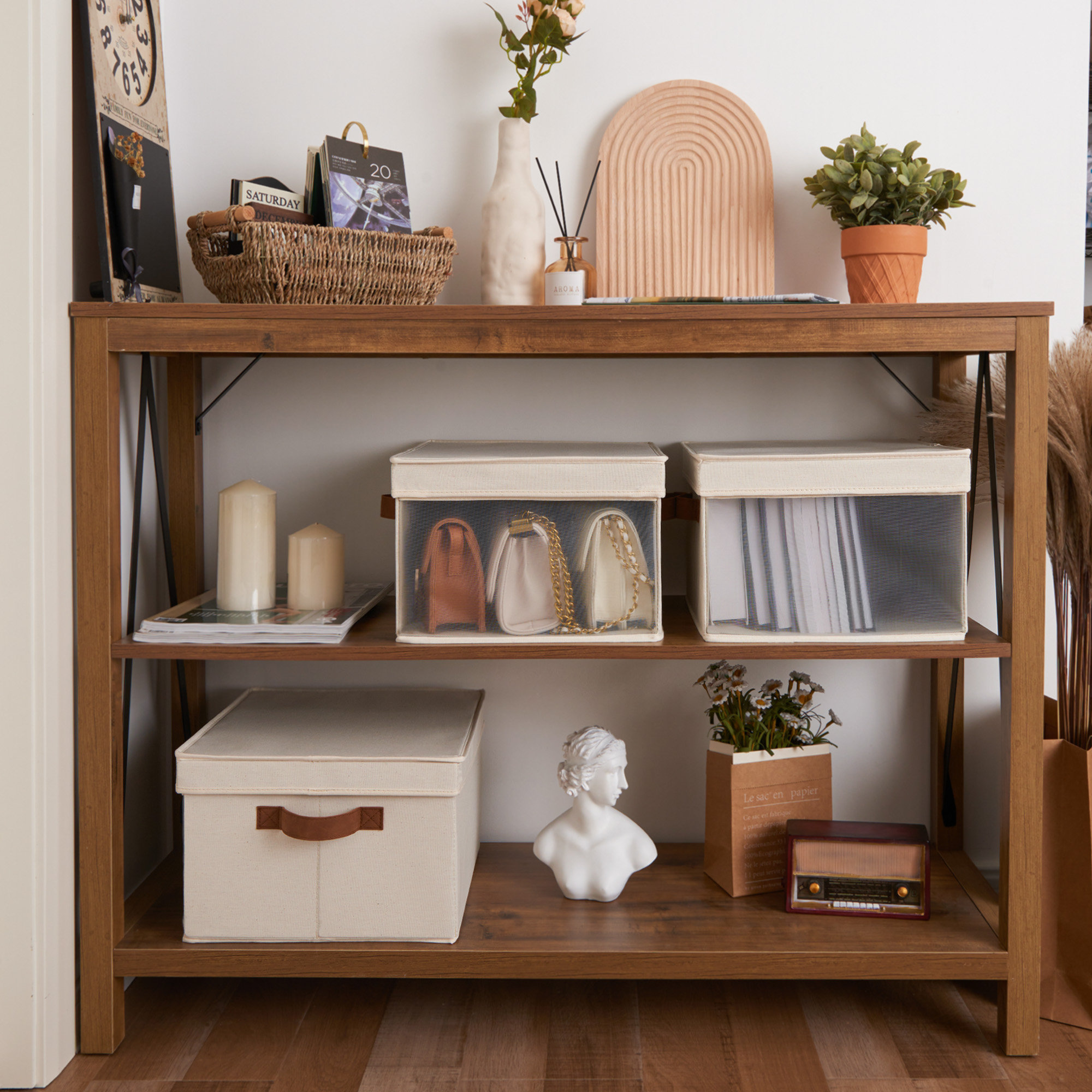 Latitude Run® 3 Pack Foldable Fabric Bin Set with Lid and Handle ...