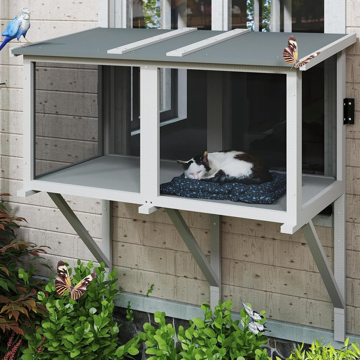 Tucker Murphy Pet™ 46.85" L Cat Window Box,Wooden Cat Window Enclosure ...