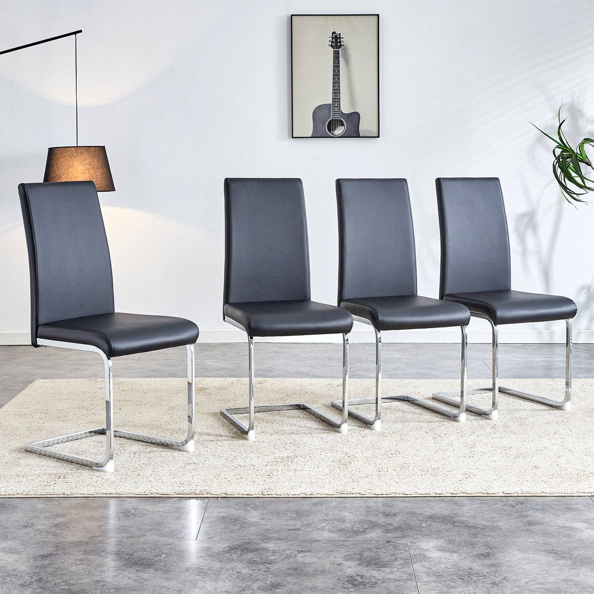 Orren Ellis Modern Dining Chairs, PU Faux Leather Backrest Cushioned ...