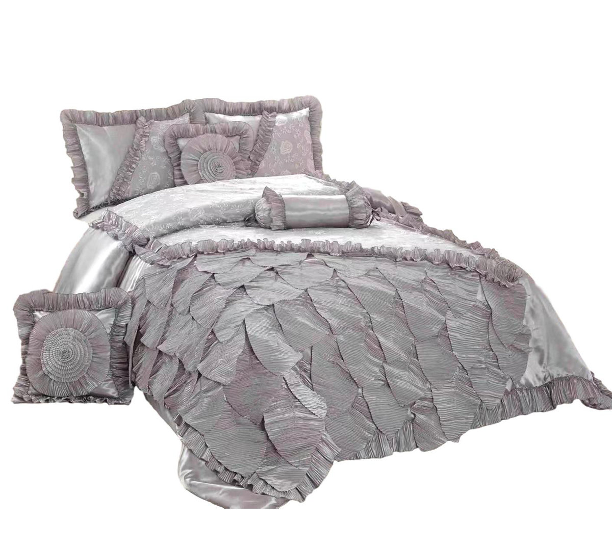 Tache Home Fashion Silver Rose Petals Ruffle Comforter Set & Reviews ...