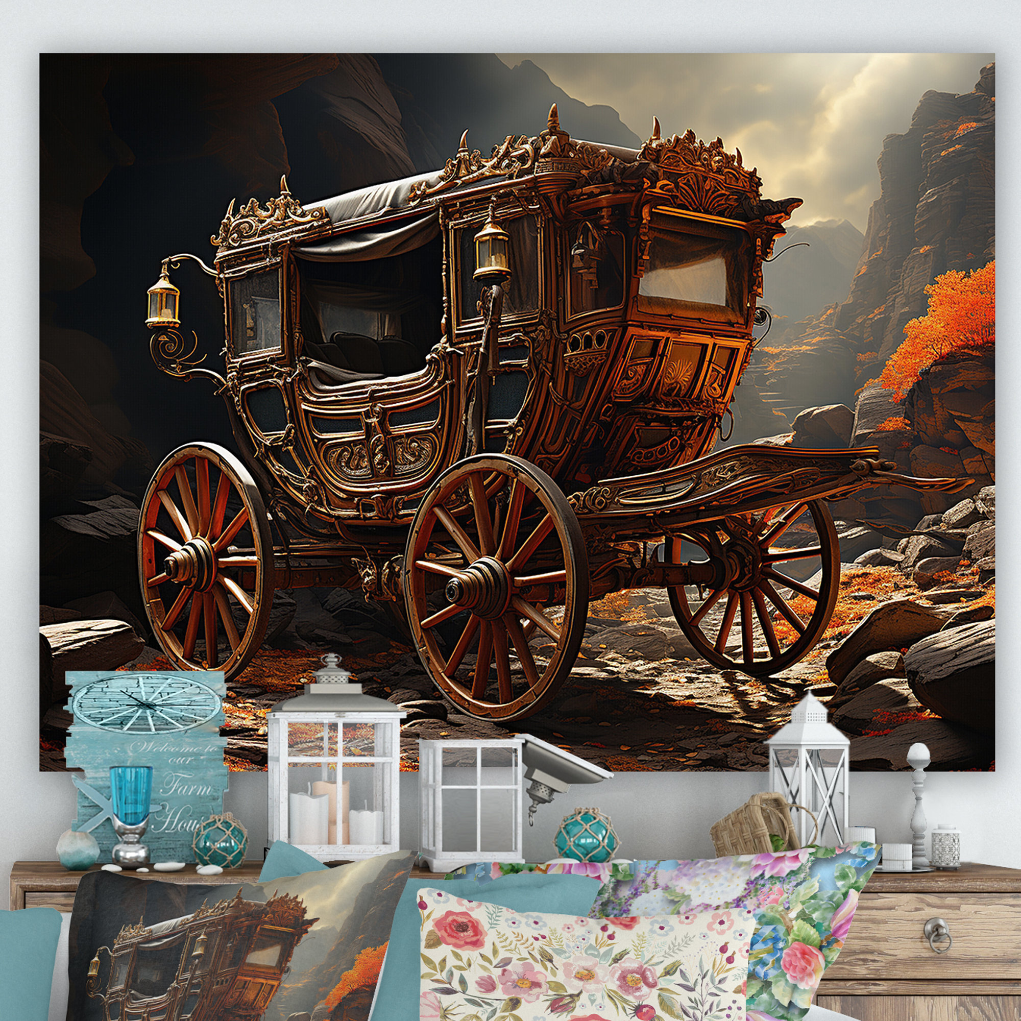 Design Art Fantasy Cart Adventure - Old American Cart Wall Decor ...