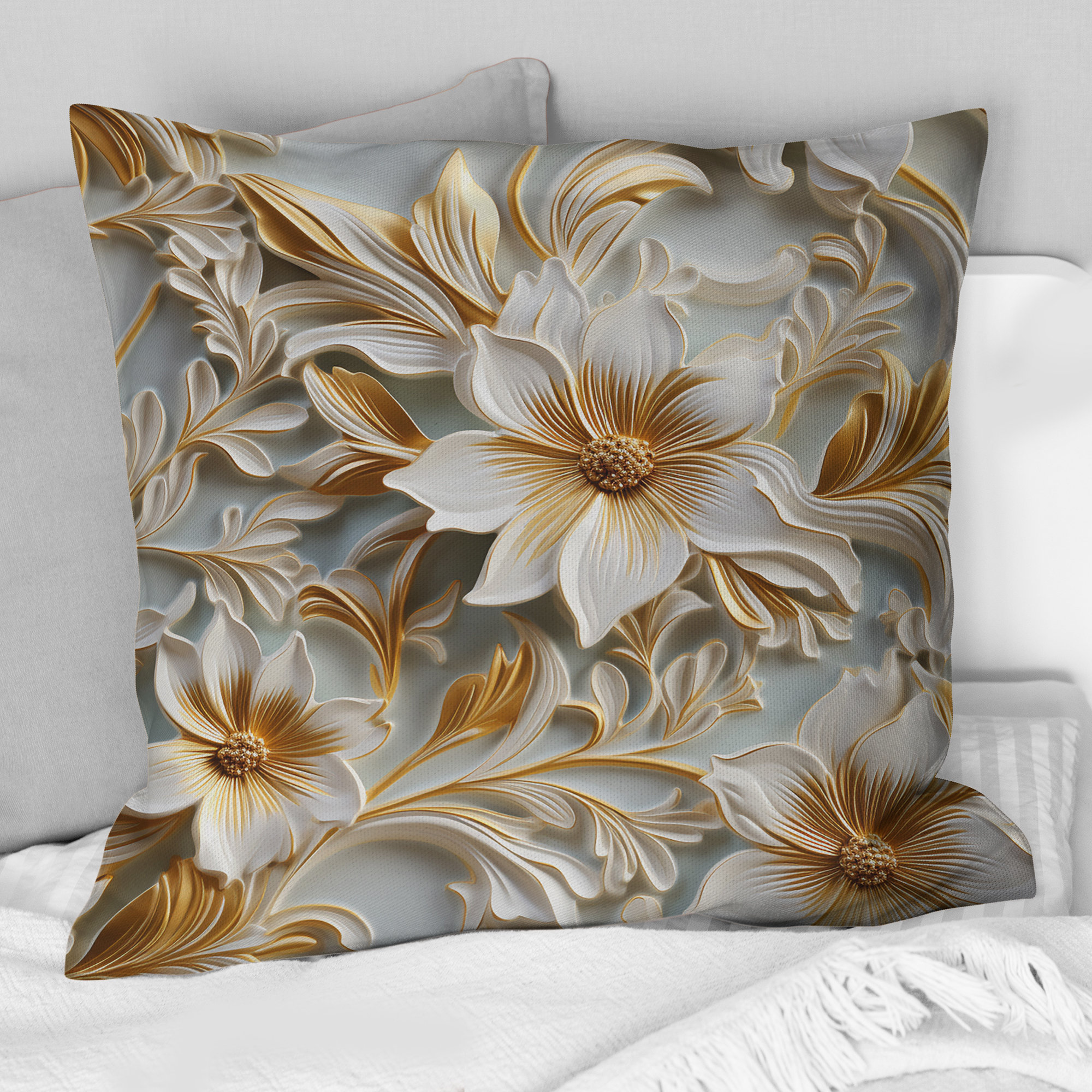 Design Art Gold And White Royal Flower Garden Serenity - Marble ...