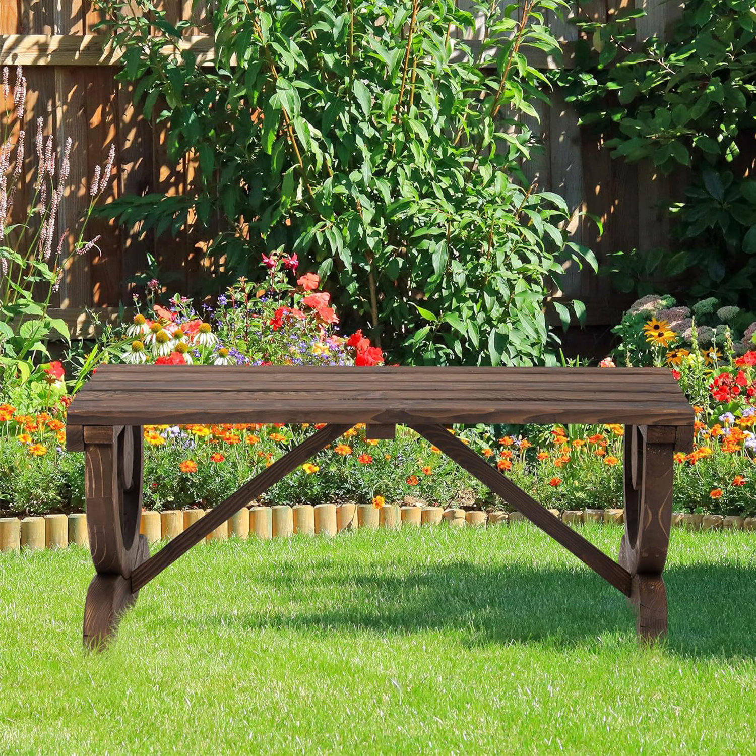 Red Barrel Studio® 2 Persons Wooden Garden Bench, Backyard Garden ...