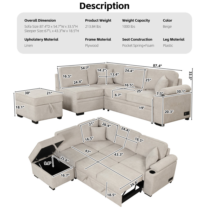 Mercer41 Shanet 87.4'' Upholstered Sleeper Sofa | Wayfair