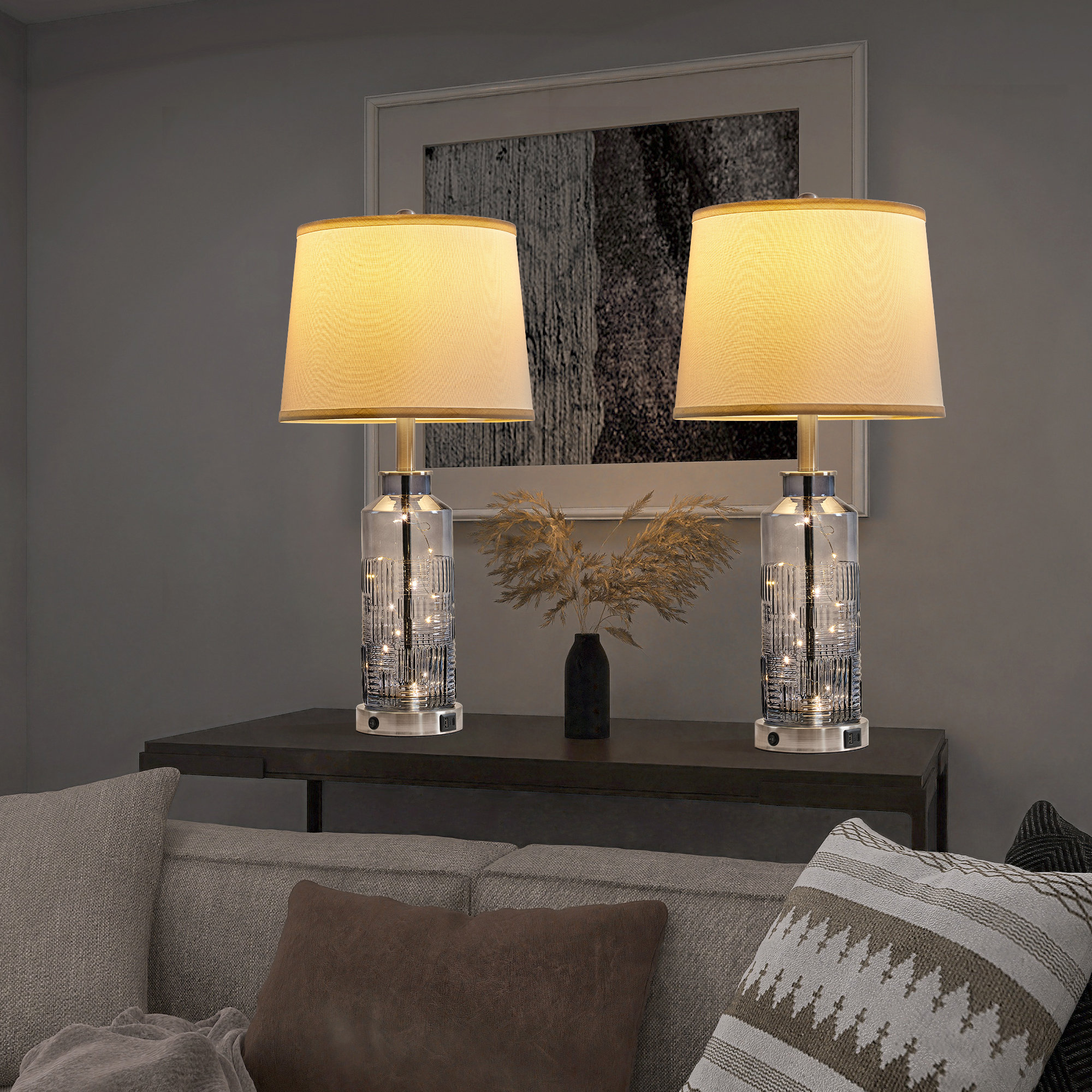 Wrought Studio™ Kait Glass USB Table Lamp "& Reviews" | Wayfair