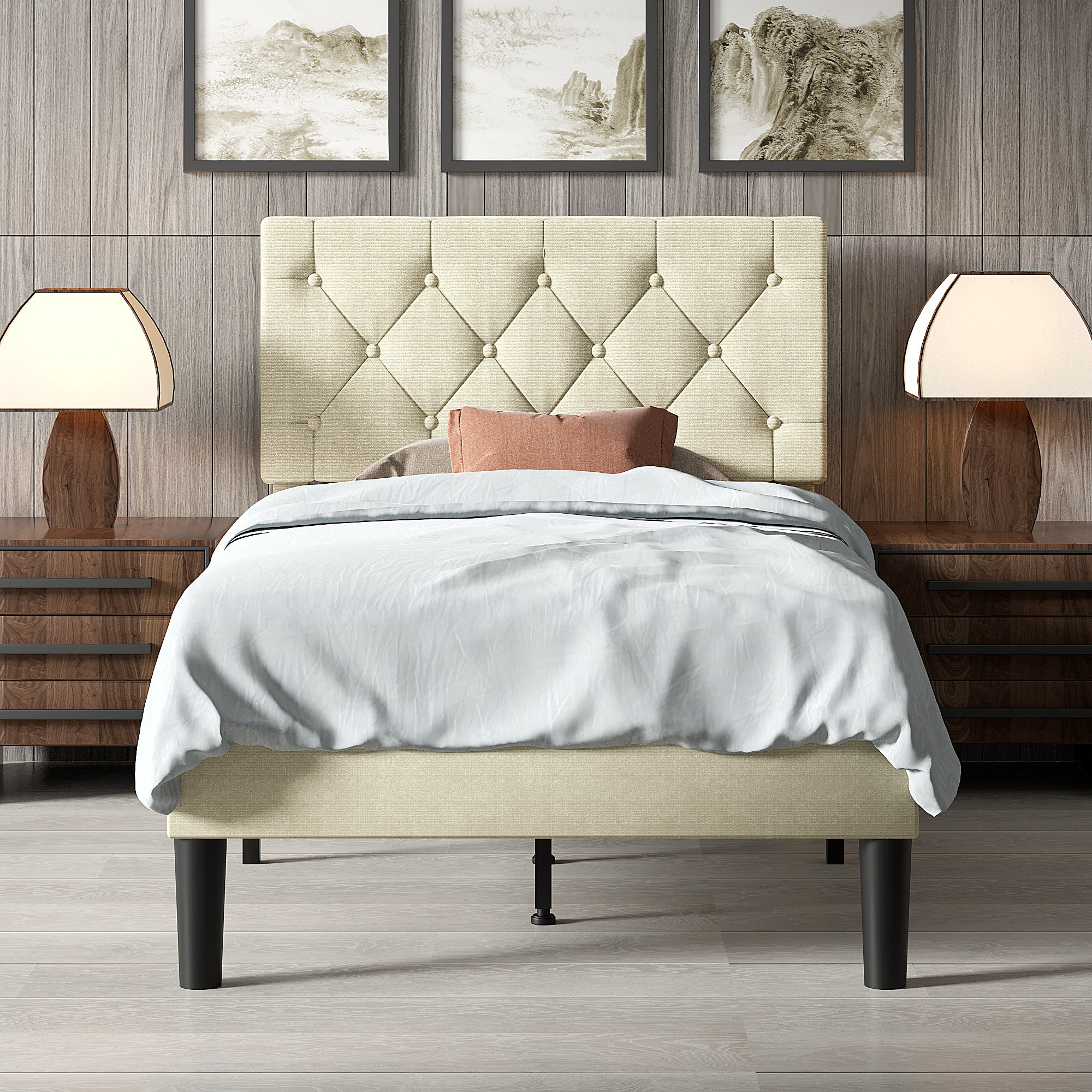 Ebern Designs Candelaria Linen Upholstered Bed, Button Tufted Platform ...