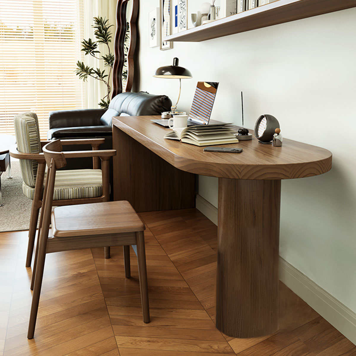 ABPEXI Brown Half-circle Solid Wood Desks | Wayfair