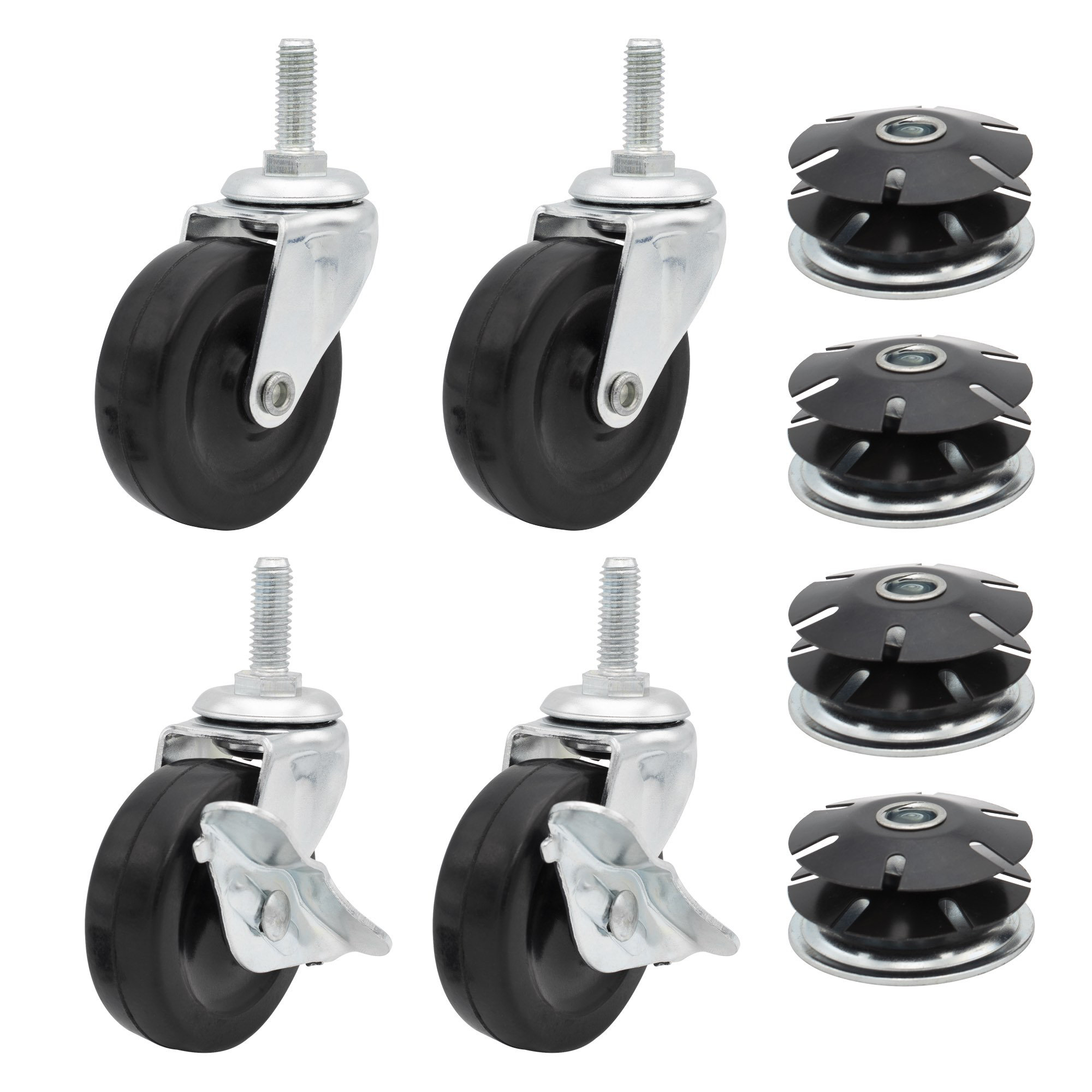 Outwater 2in. Round Metal Double Star Caster Insert 2 With Brakes and 2 ...