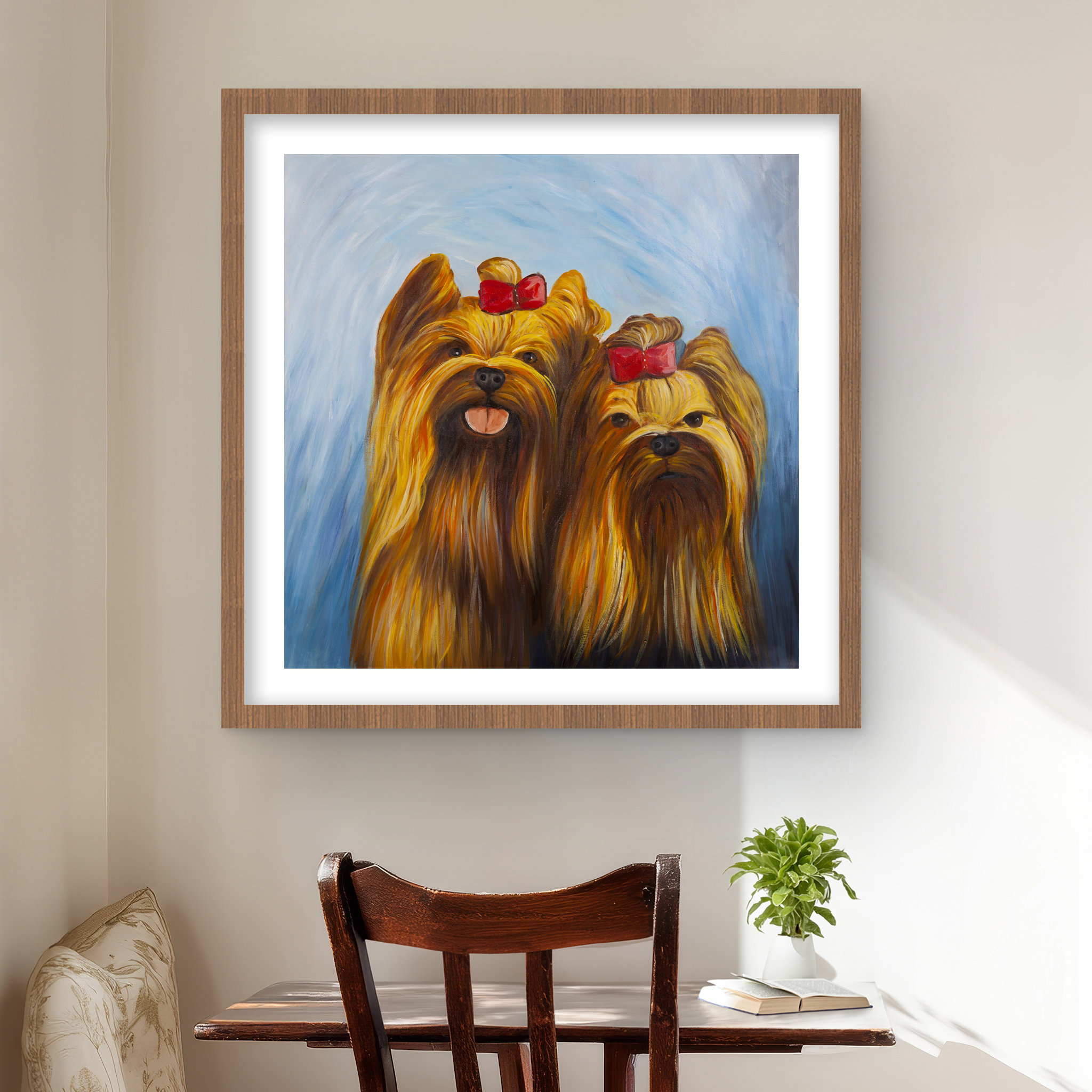 Lark Manor™ Two Smiling Dogs with Bow Tie - Blue Framed Matted Print ...