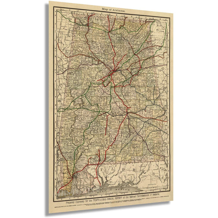 HISTORIC PRINTS Historix Vintage 1888 Map Of Alabama - 24X36 Inch ...