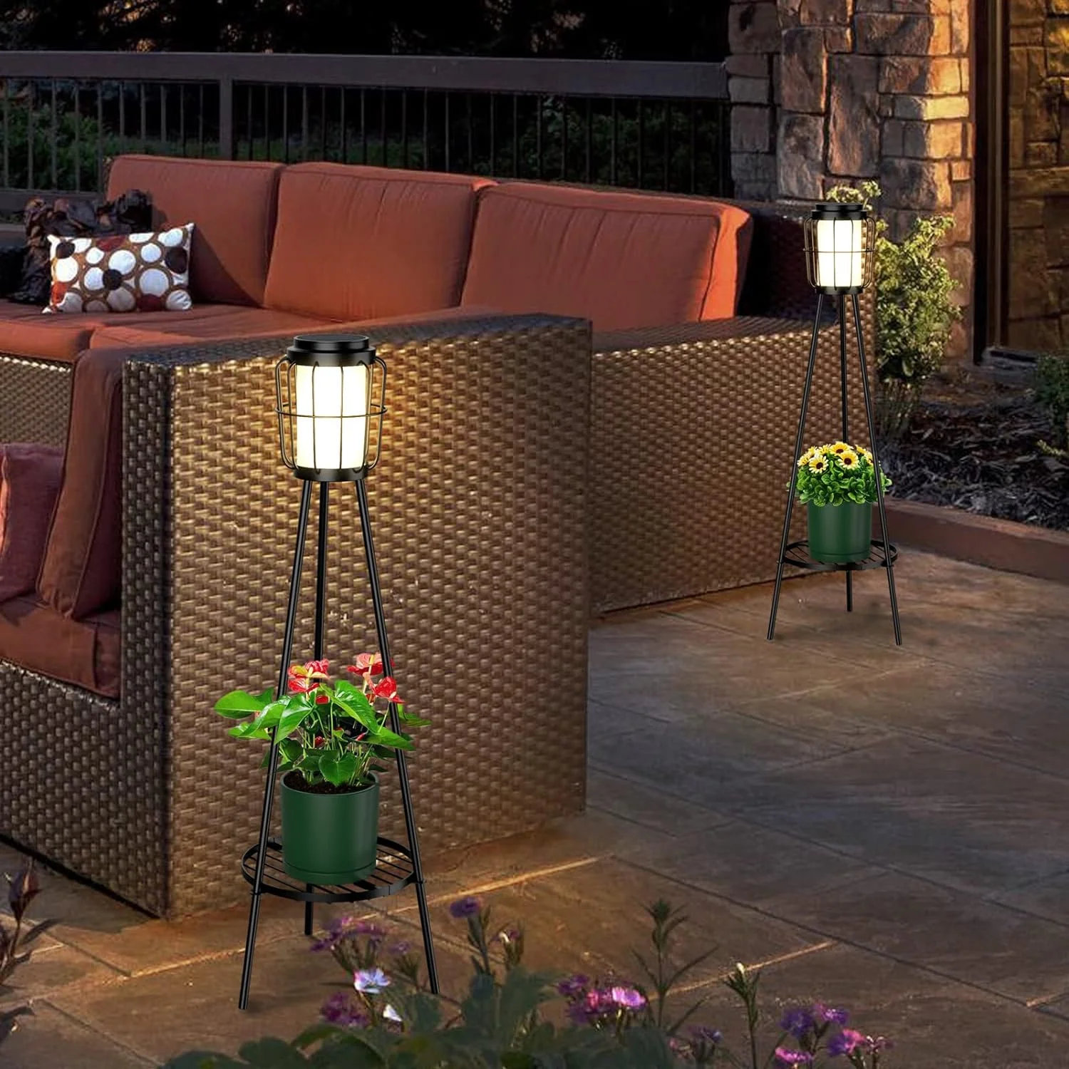 Myfuncorp 2 Pack Solar Lights Outdoor With Plant Stands, Solar Floor ...