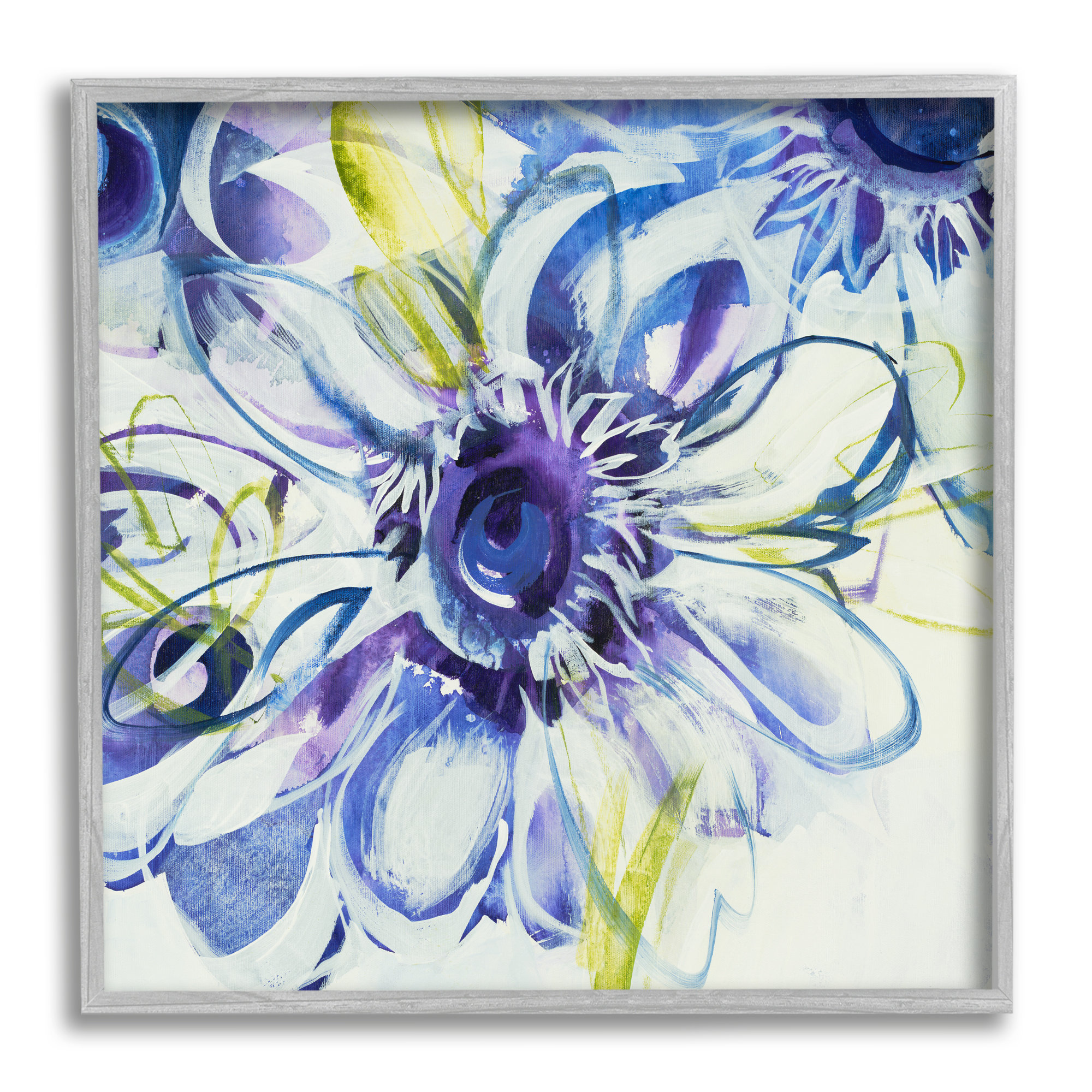 Stupell Industries Modern Blue Flower Buds Framed Giclee Art Design By ...