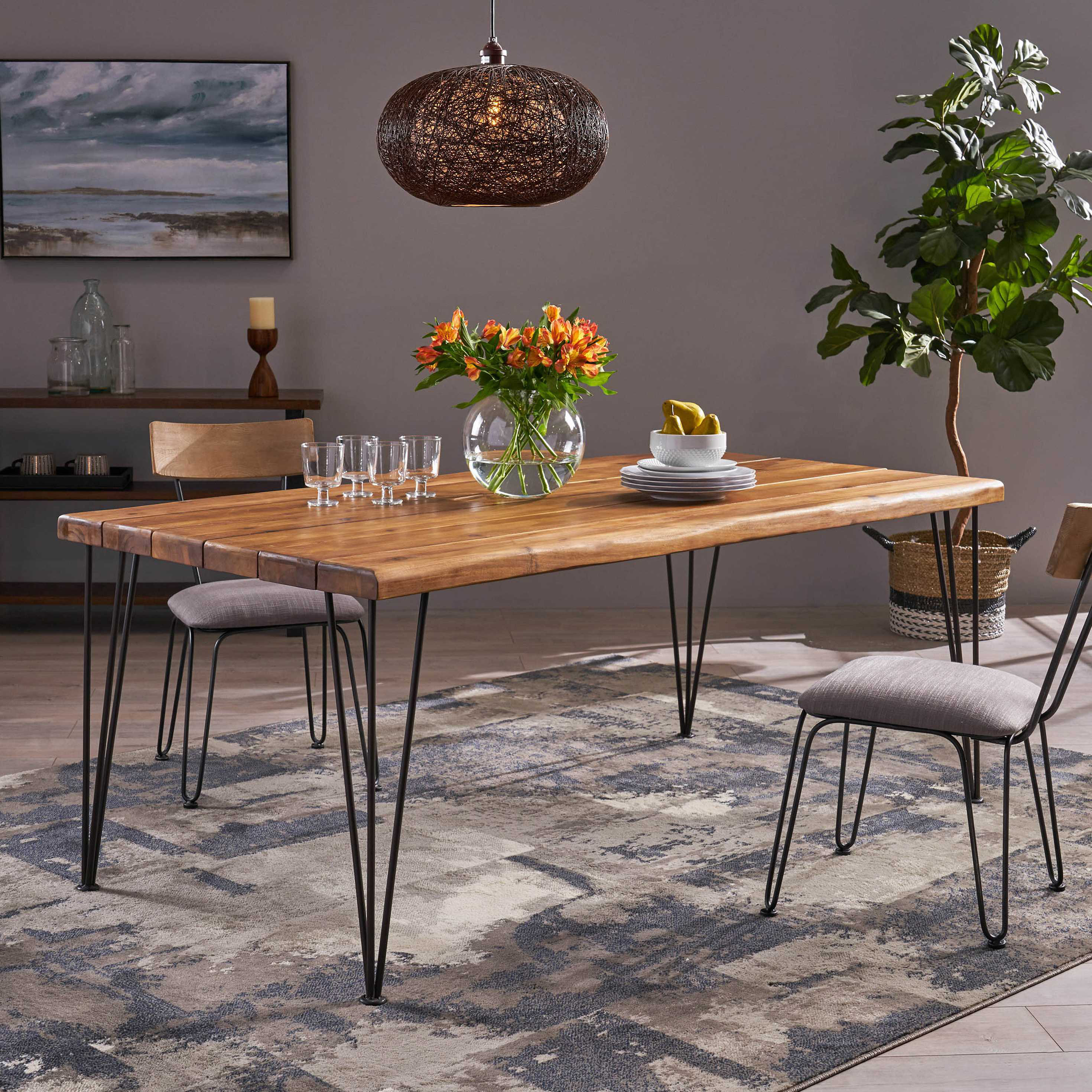 17 Stories Zion Industrial Wood And Metal Rectangular Dining Table ...