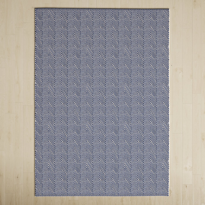 Birch Lane™ Aliso Hand-Woven Flatweave Cotton Navy/White Area Rug ...