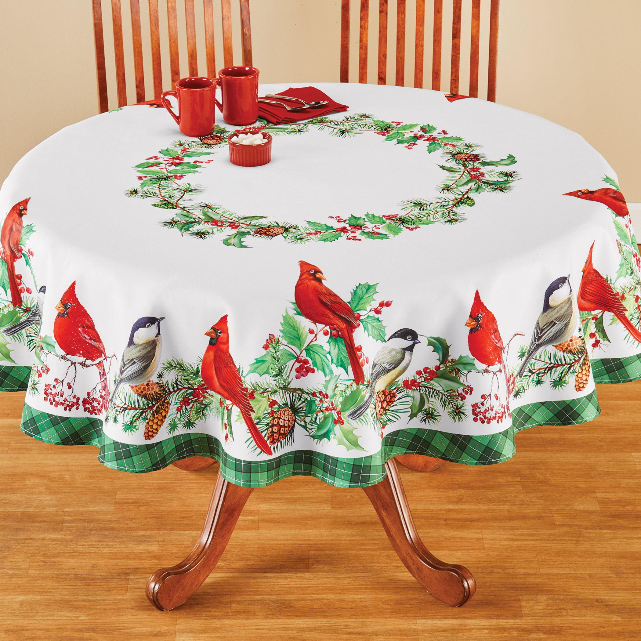 The Holiday Aisle® Cardinal Chickadee Plaid Border Tablecloth & Reviews ...