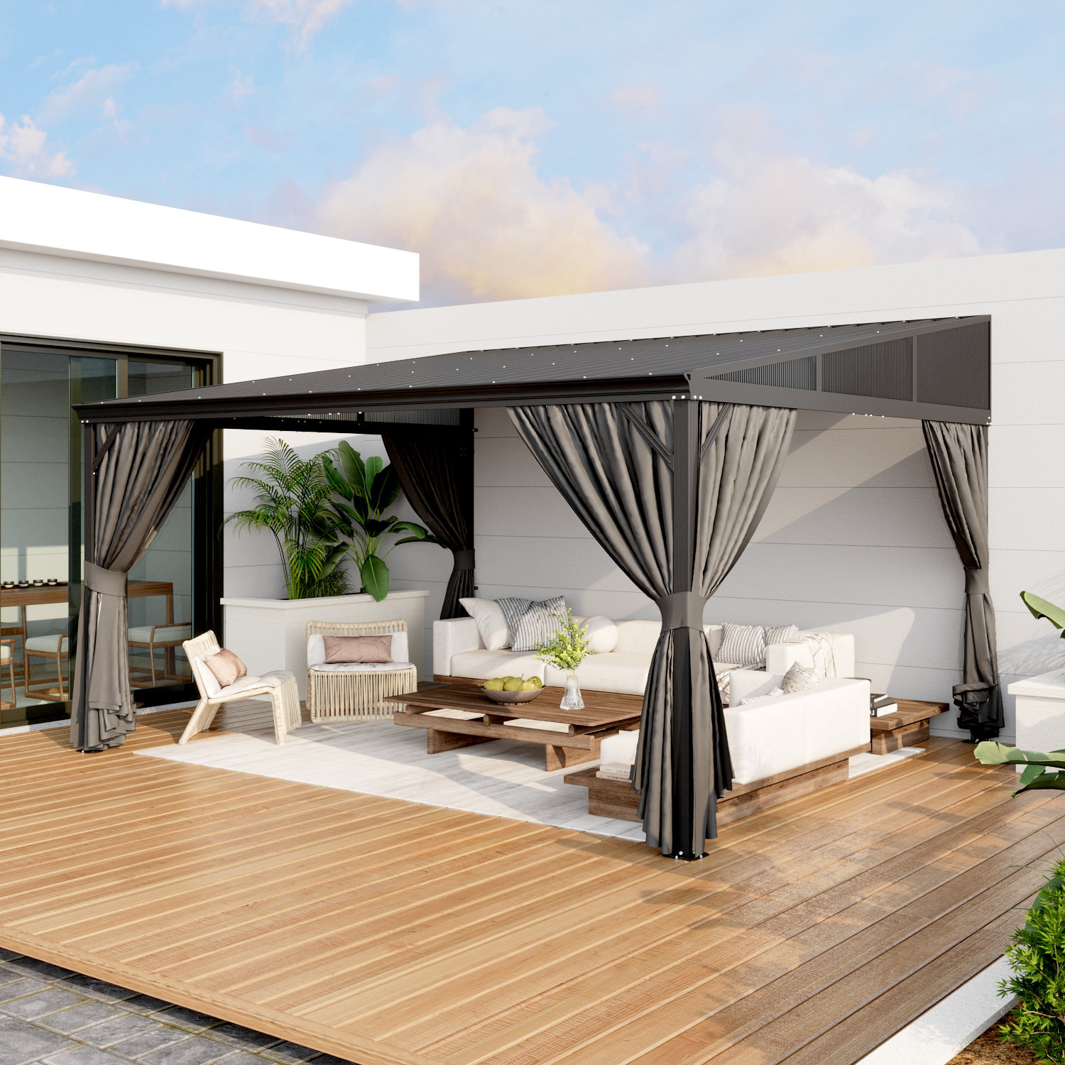 BKB365 Patio Gazebo Lean To Wall Mounted Pergola With Sloping ...