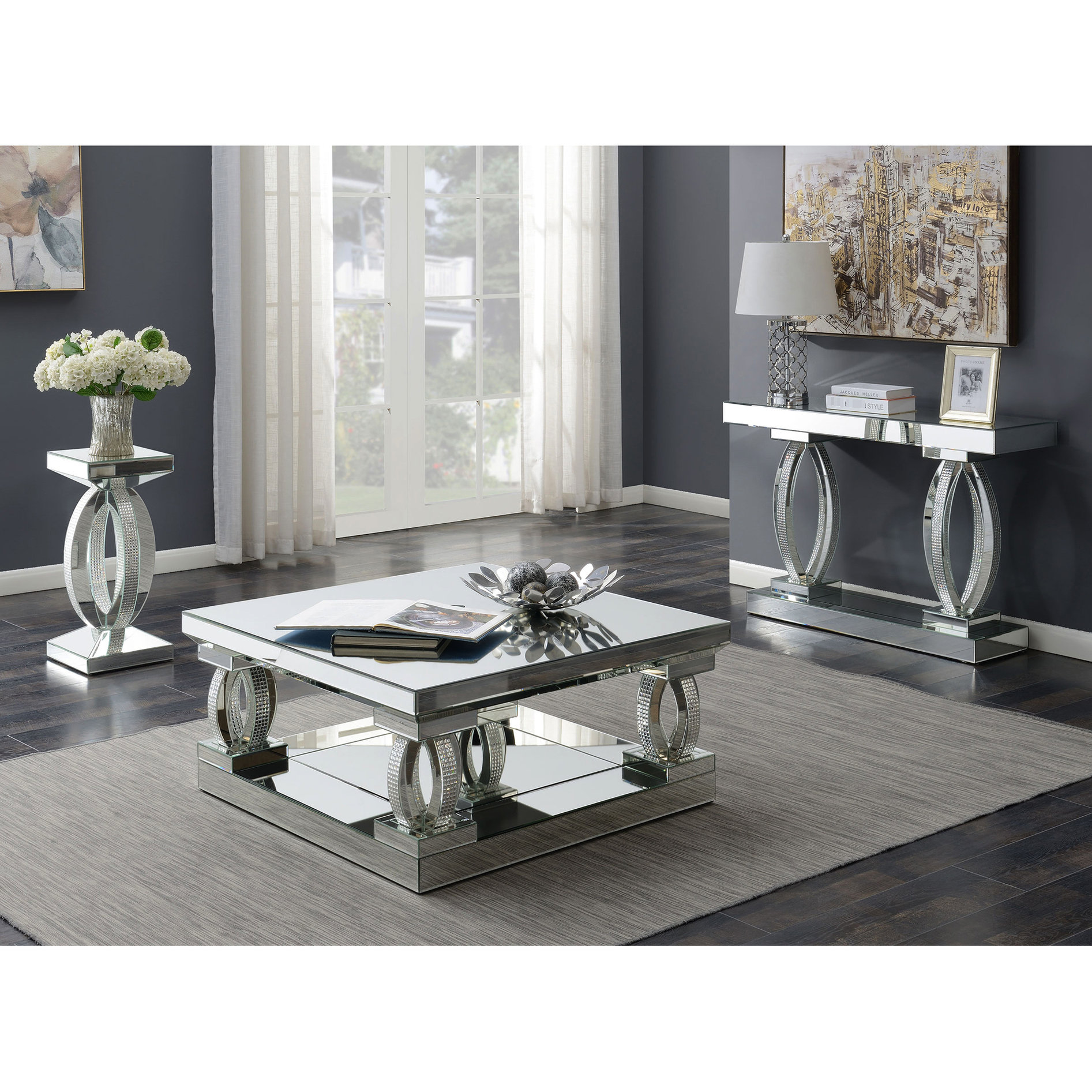Everly Quinn Modern Silver Mirrored Console Table For Entryway, Classic ...