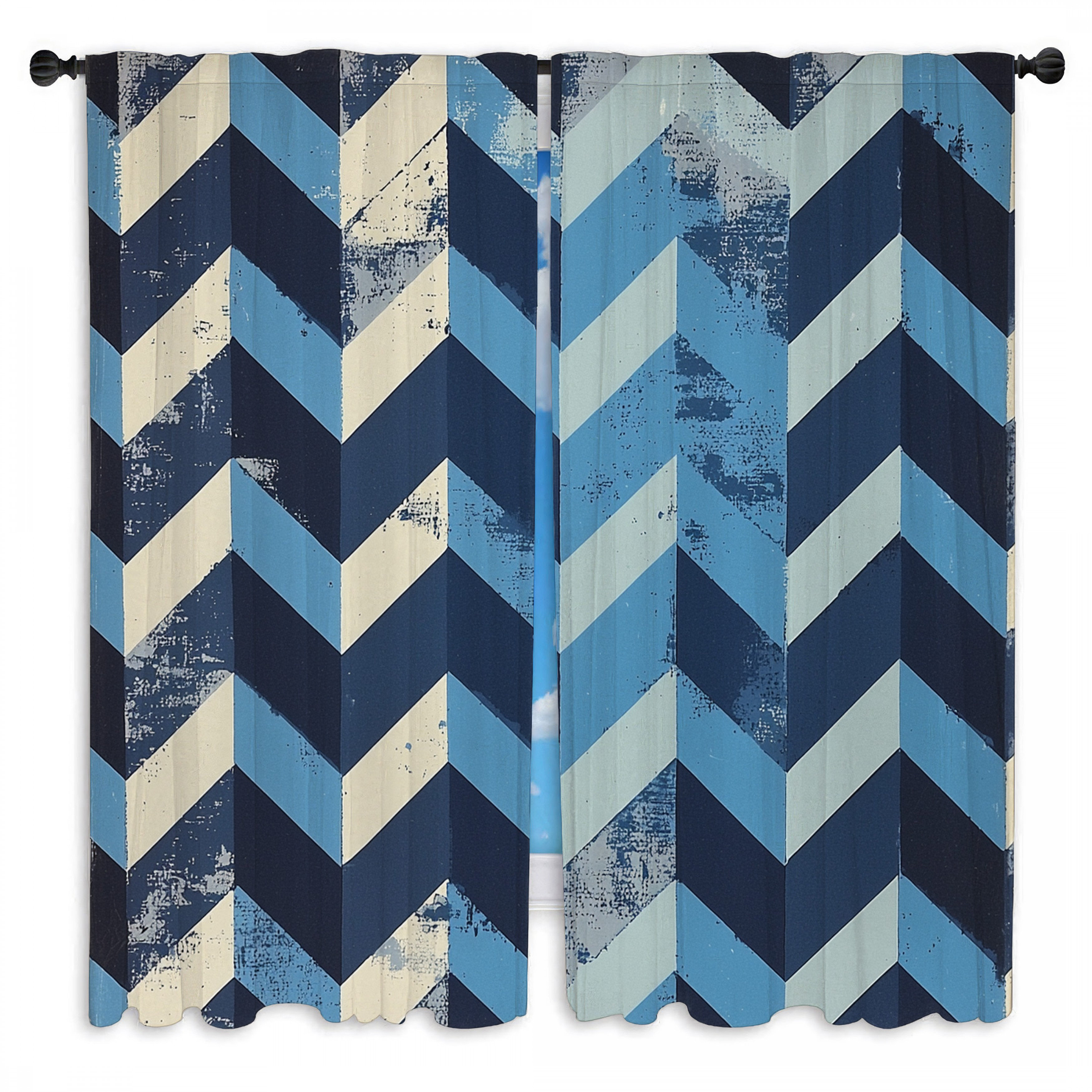 Corrigan Studio® Chevron Window Curtains Geometric Modern Drapes - 2 ...