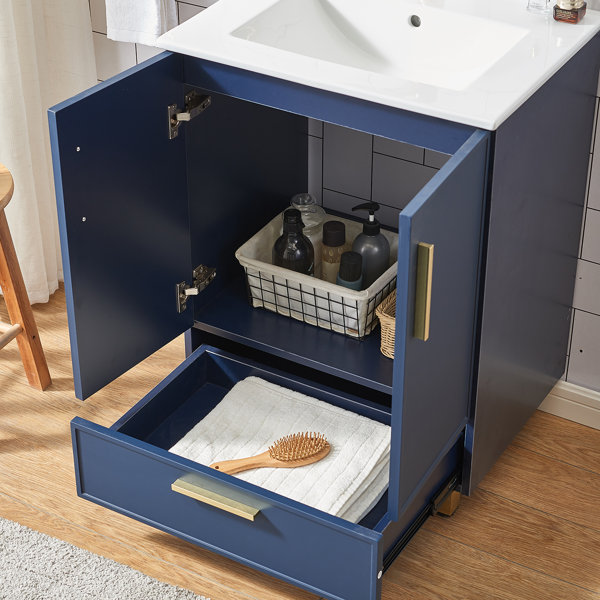 Mercer41 24'' Blue Morden Free-standing Single Bathroom Vanity Set ...