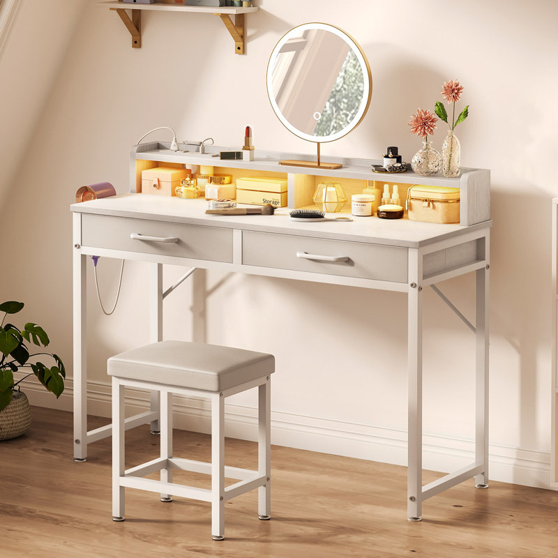 Mercer41 Indio Makeup Vanity Desk with Stool,Dressing Table with ...