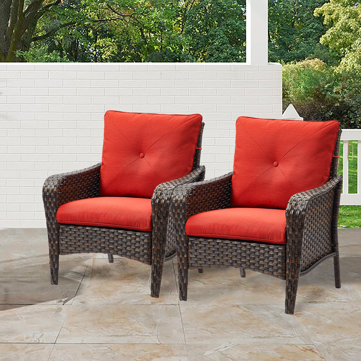 Red Barrel Studio® Wicker Rattan Patio Chair with Cushions & Reviews ...