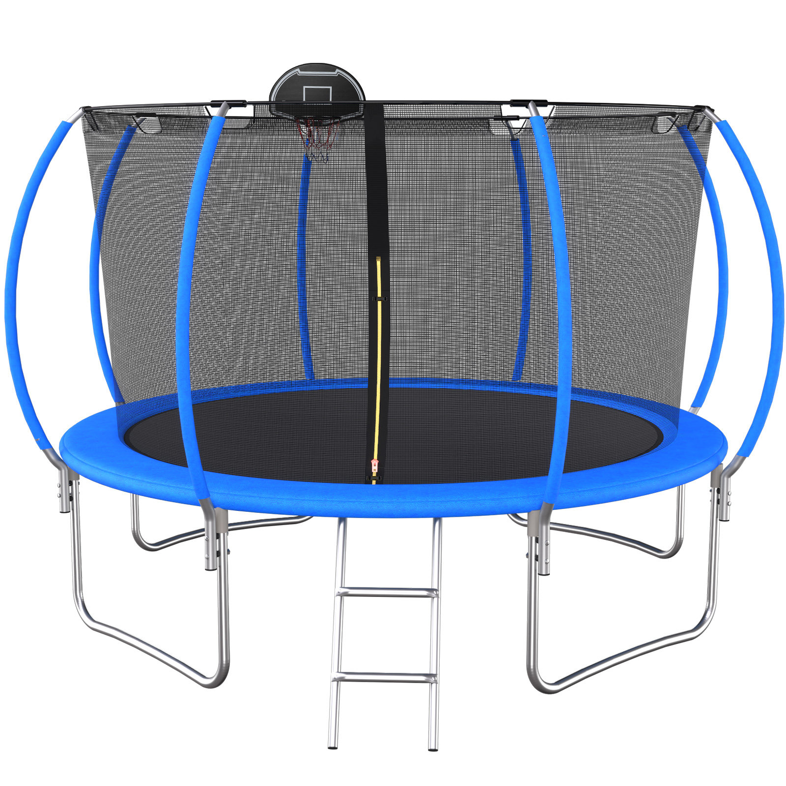 GAMLIF 12 FT TRAMPOLINE ORANGE PUMPKIN-STYLE SAFETY NET WITH BASKETBALL ...